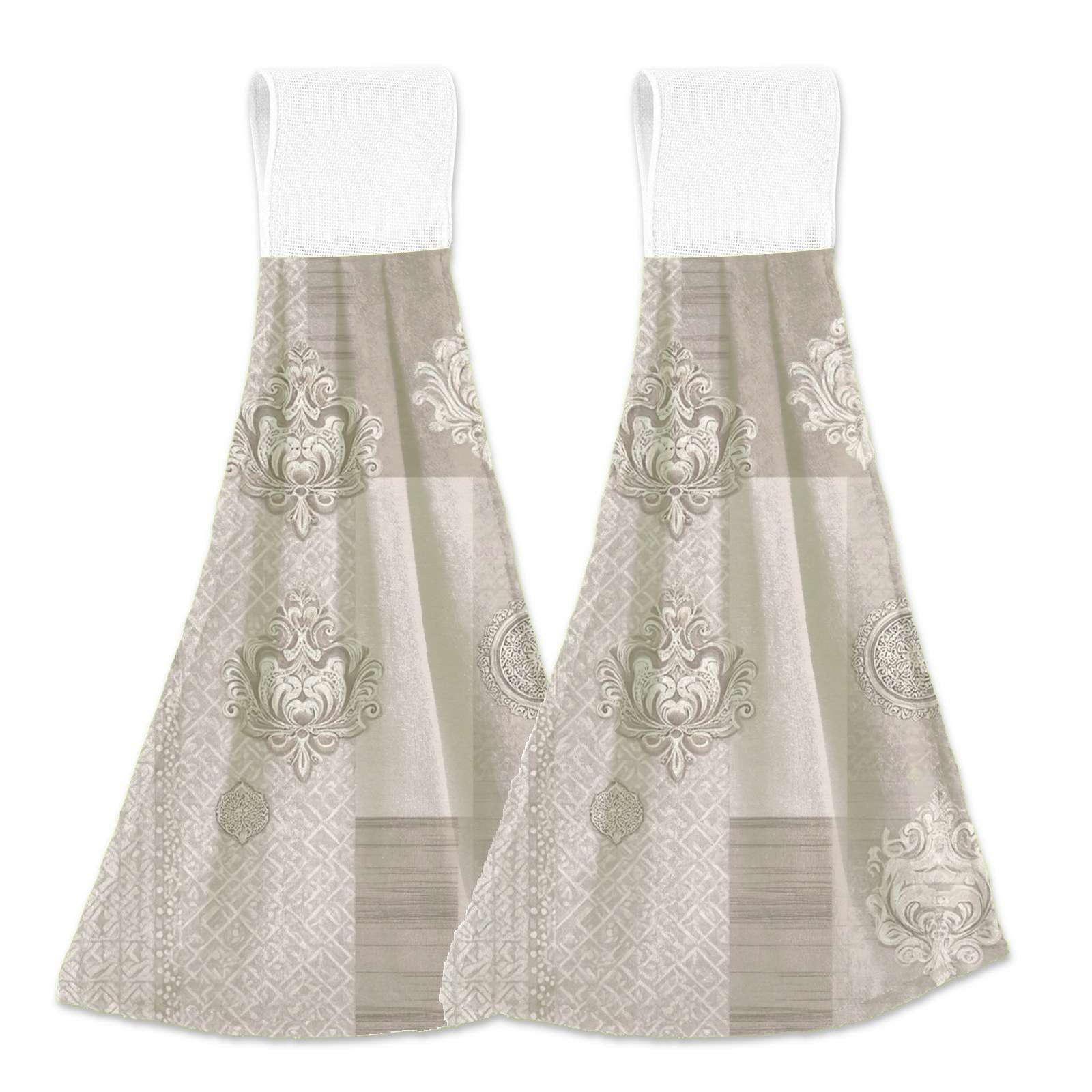 Elegant beige damask wallpaper design Hanging Kitchen Hand Towels Sets ...