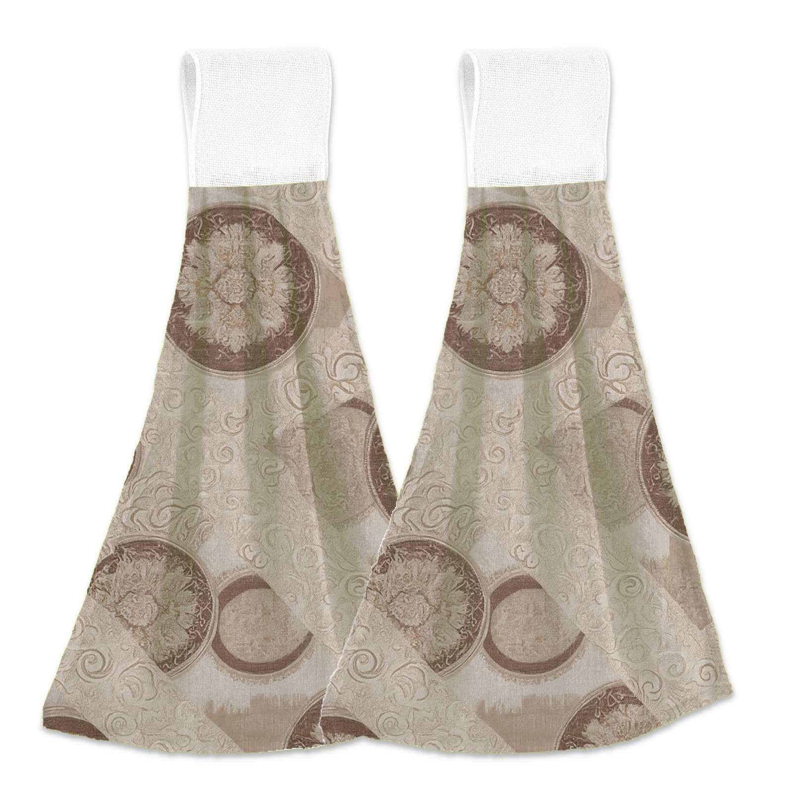 Elegant beige floral wallpaper design Hanging Kitchen Hand Towels Sets ...
