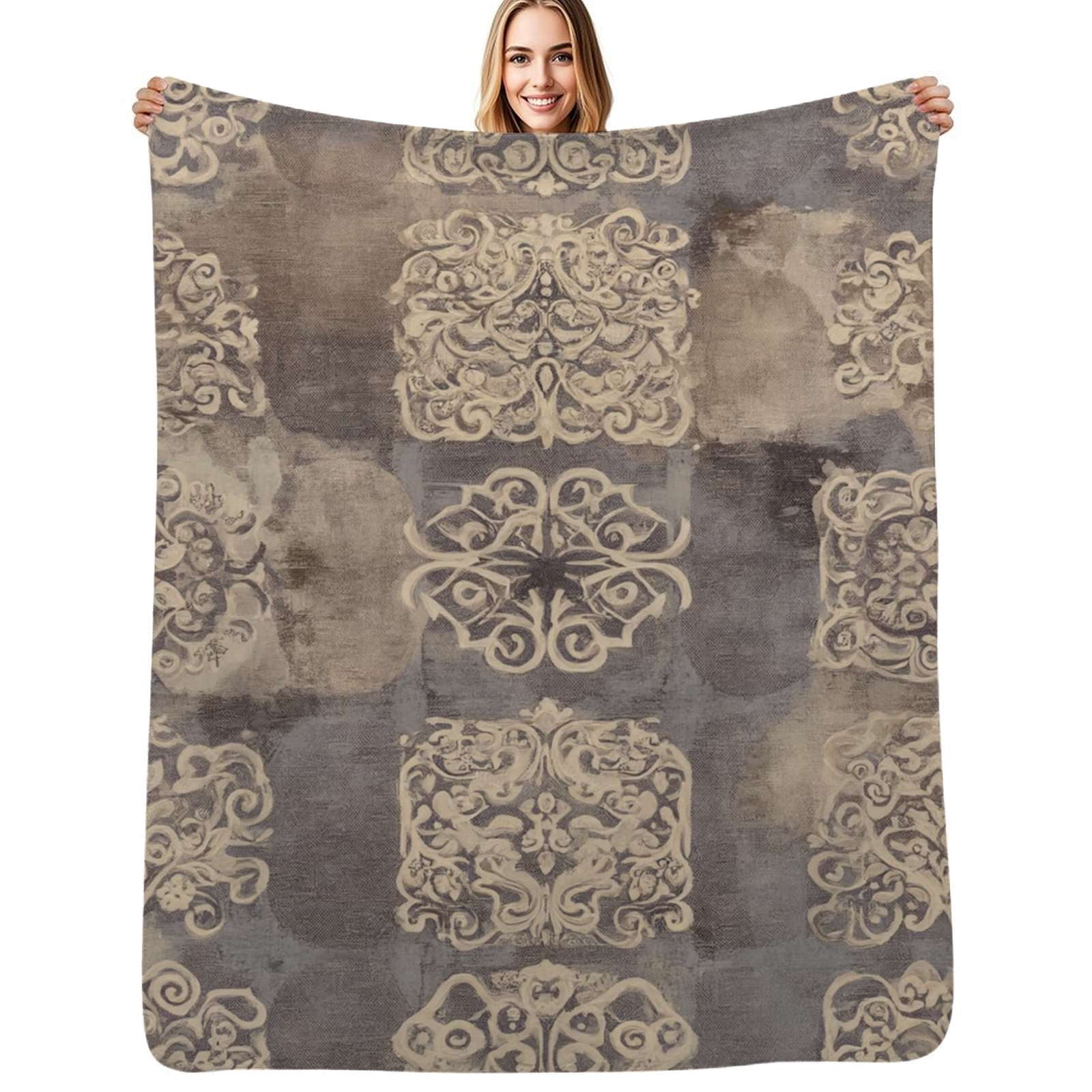 Elegant beige patterned fabric Flannel Blankets Soft Warm Throw Blanket ...