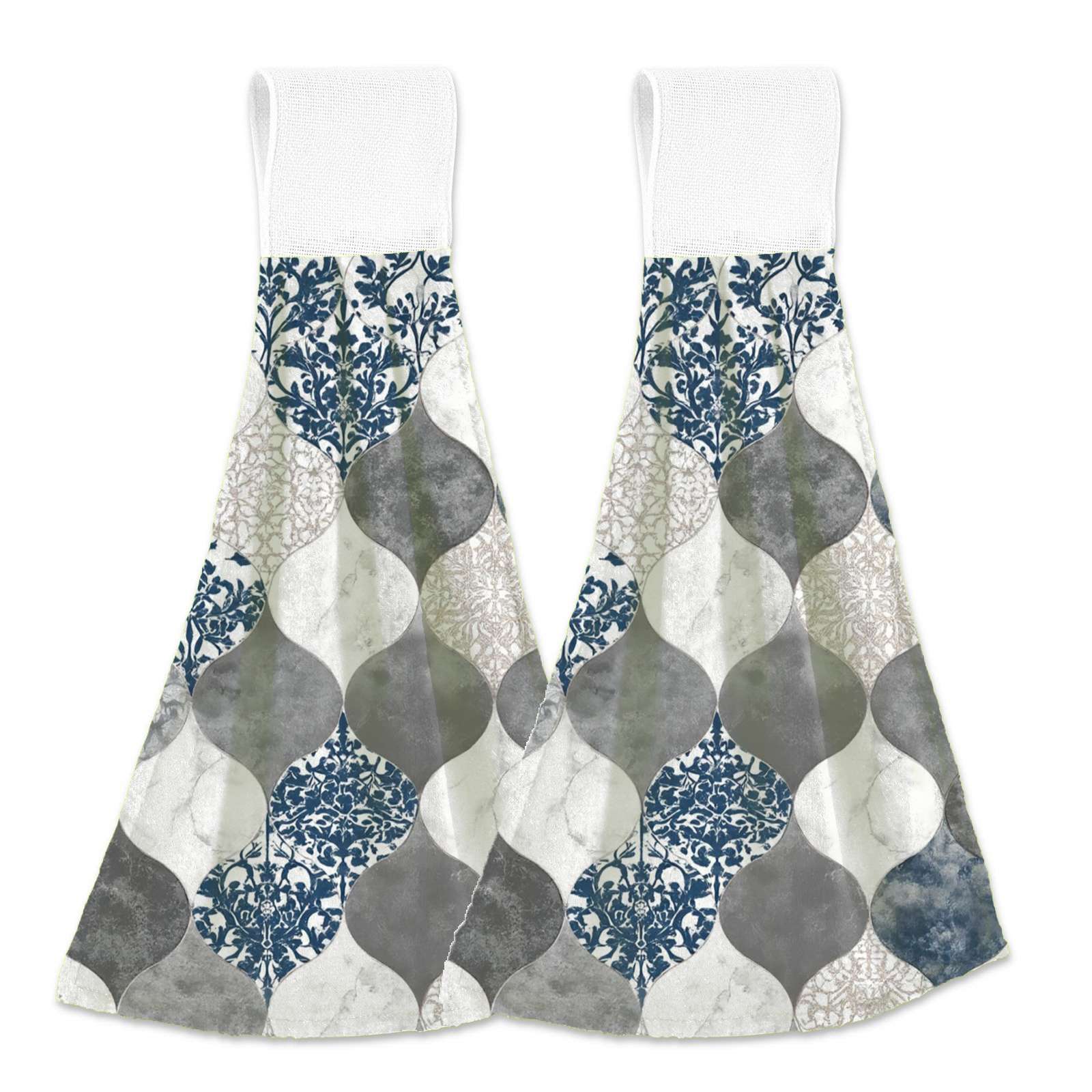 Elegant blue gray marble tiles Hanging Kitchen Hand Towels Sets with ...