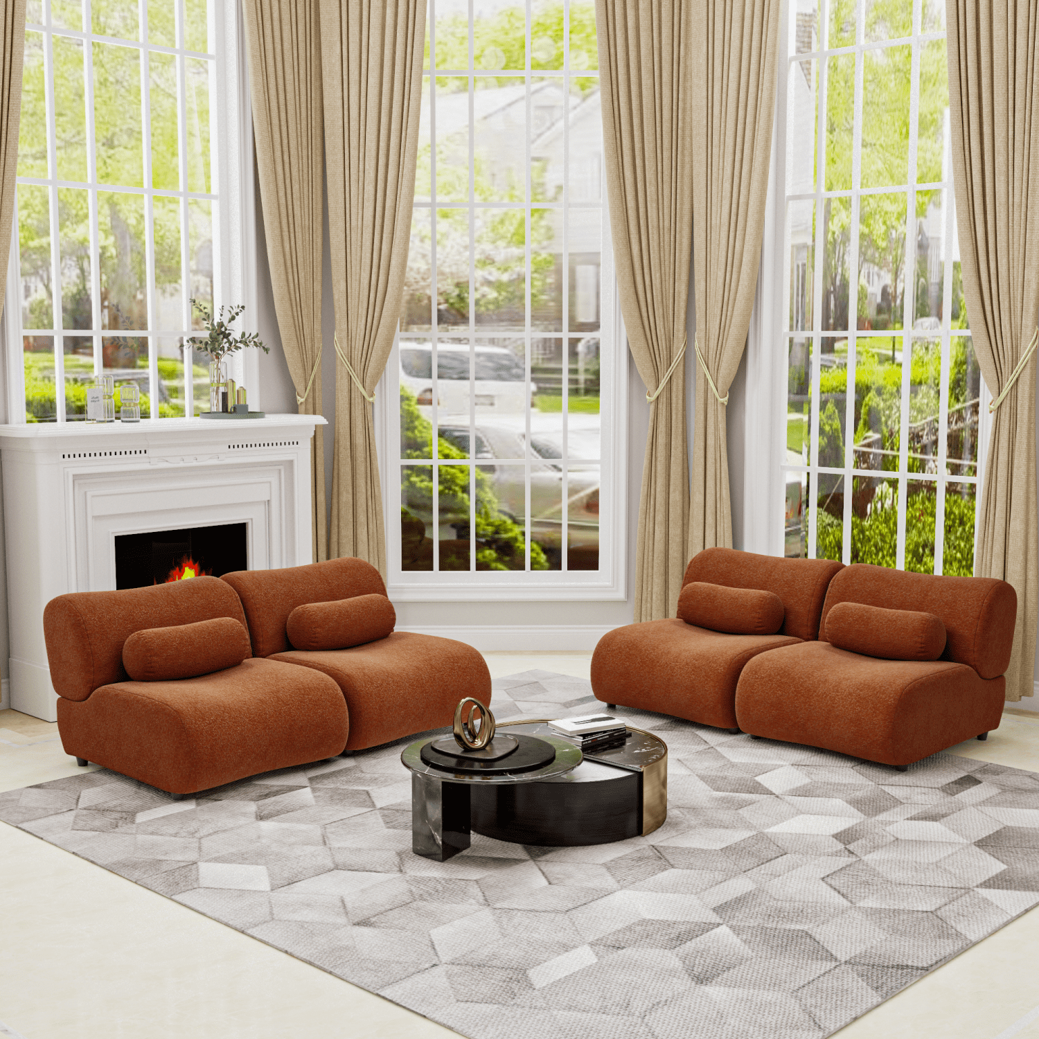 Elegant and comfortable L-Shaped Modular Orange Sofa Set with High ...