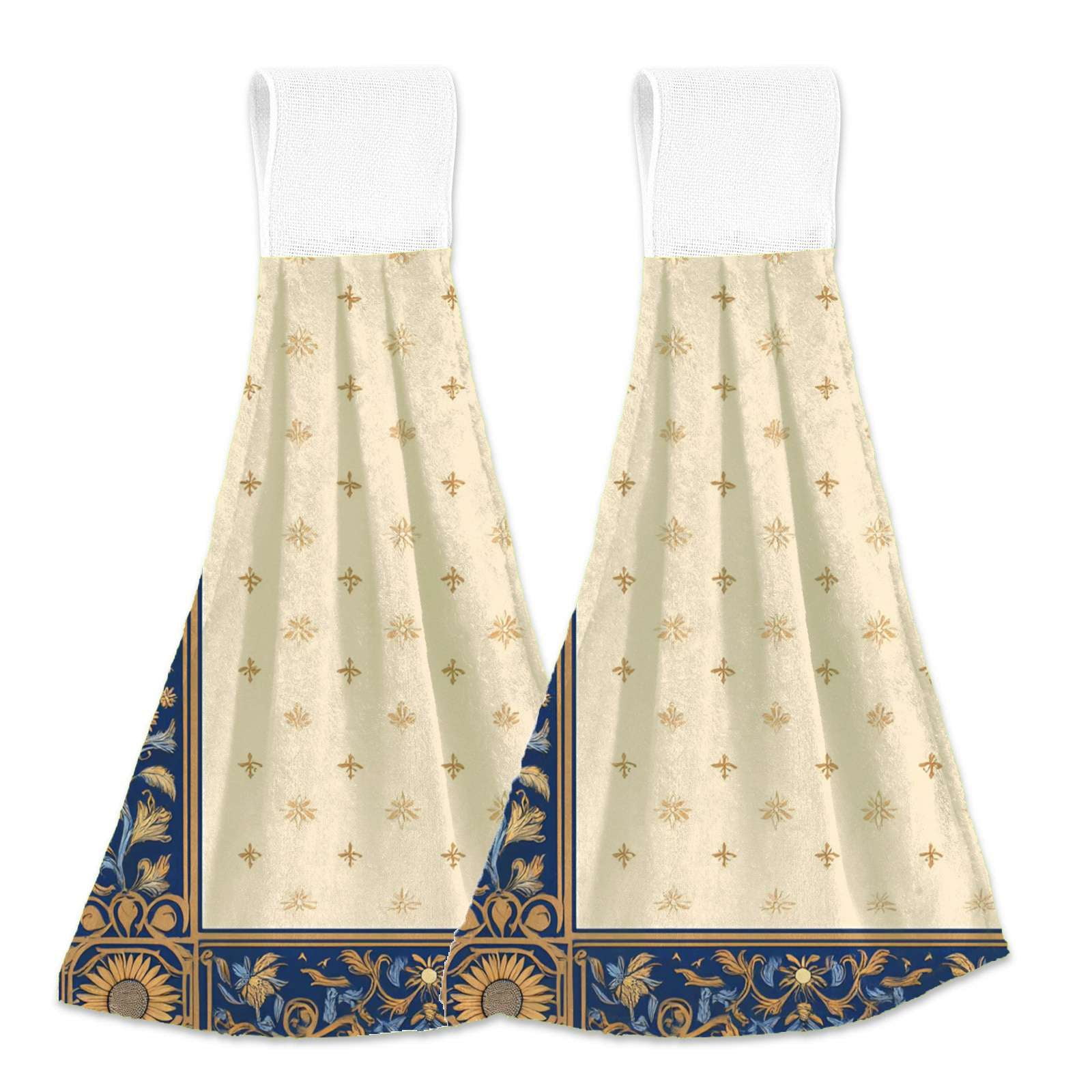 Elegant floral border design Hanging Kitchen Hand Towels Sets with Loop ...
