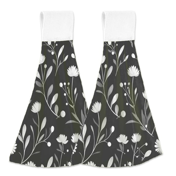 Elegant grayscale floral pattern Hanging Kitchen Hand Towels Sets with ...