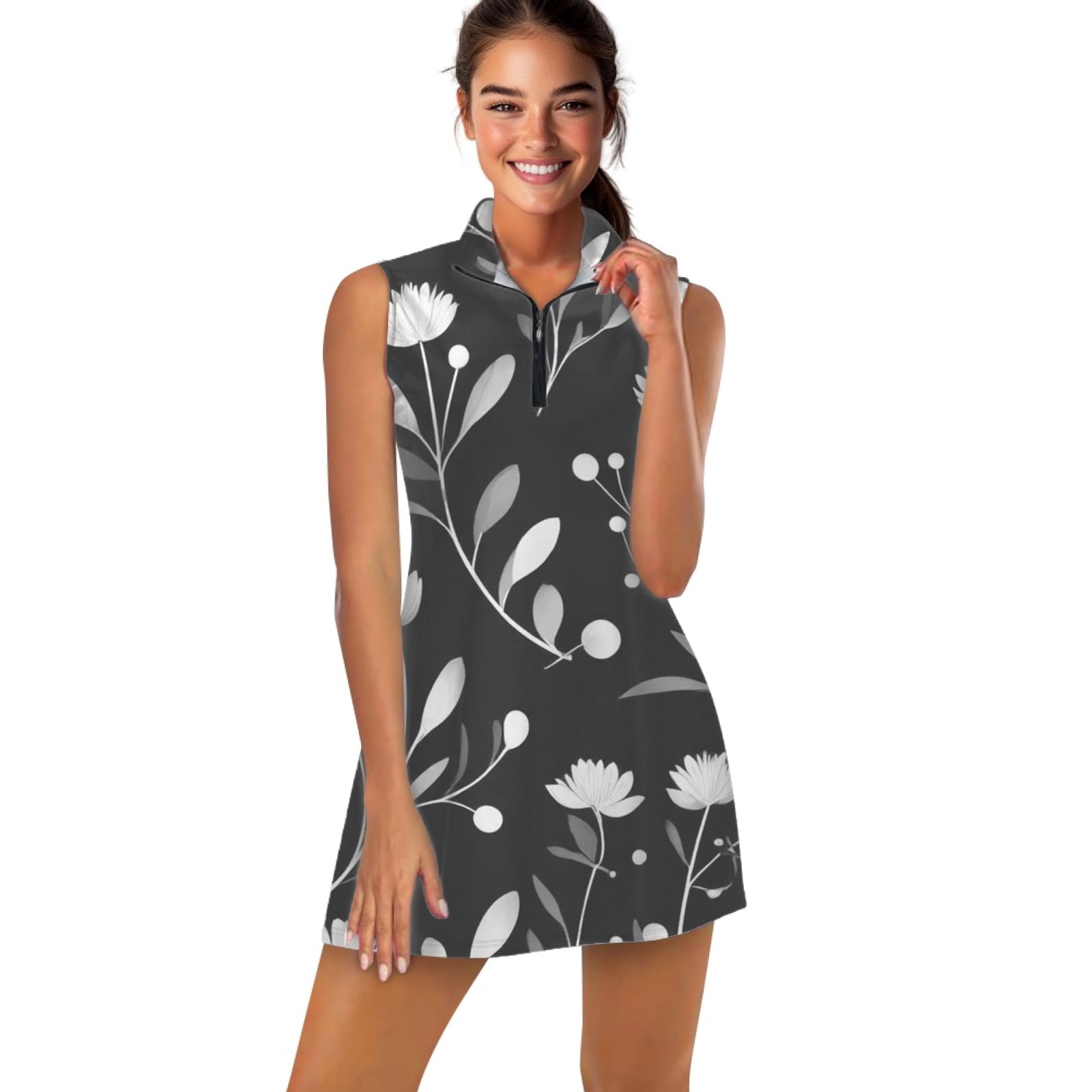 Elegant grayscale floral pattern Sports Dresses Women Tennis Dress with ...