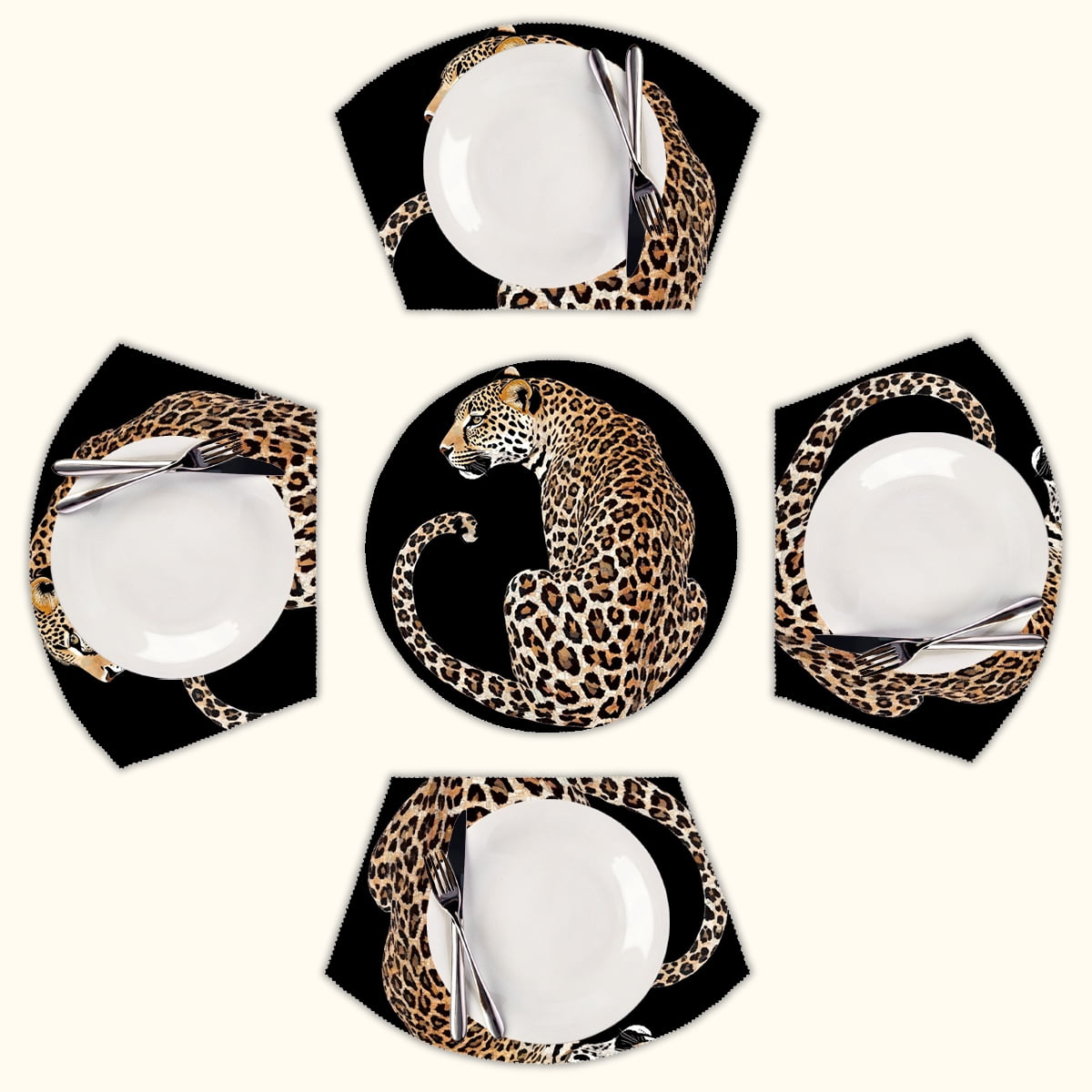 Elegant leopard sits dark background Round Table Placemats Set Of 5 ...