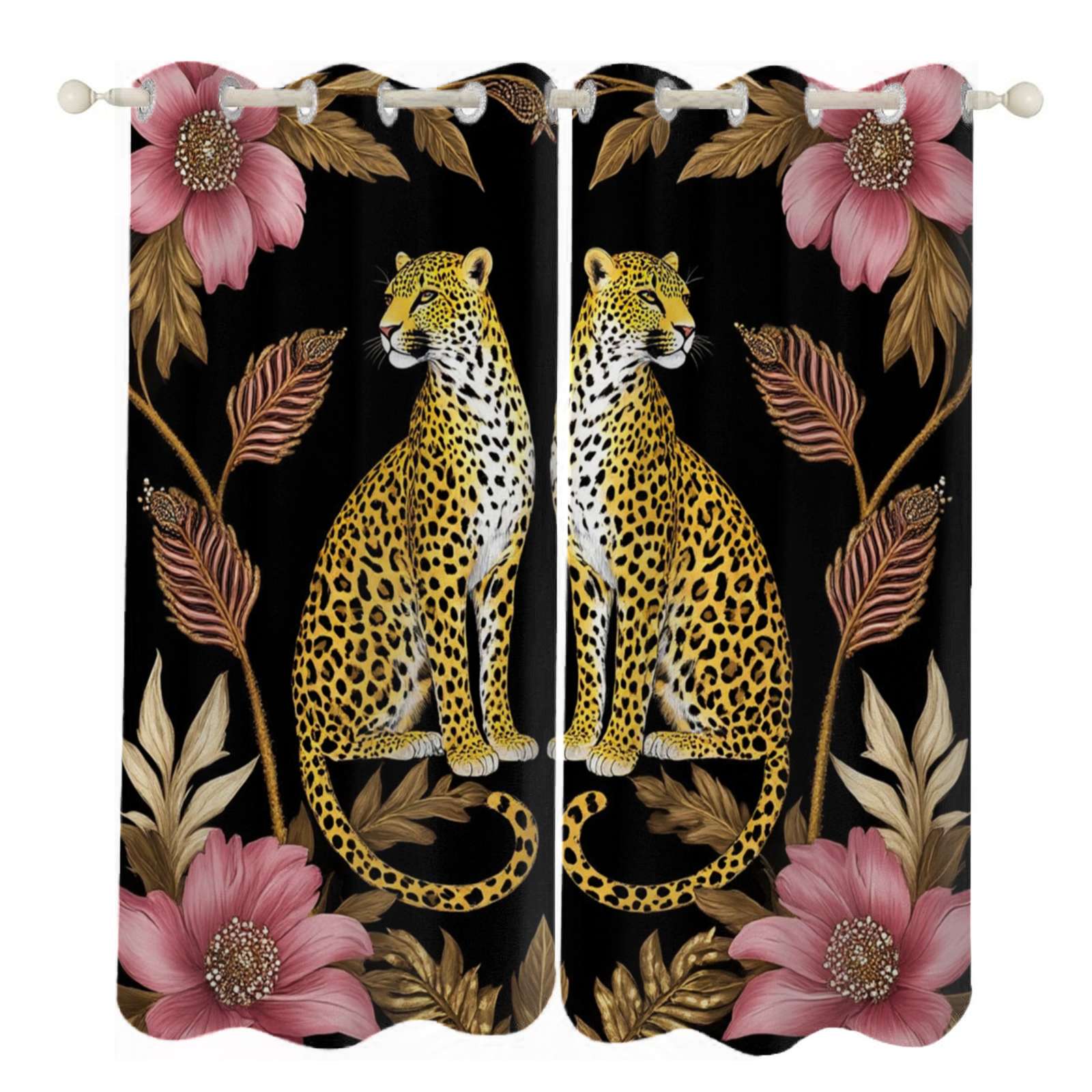 Elegant leopards tropical floral print Sunshade Curtains Home Bedroom ...