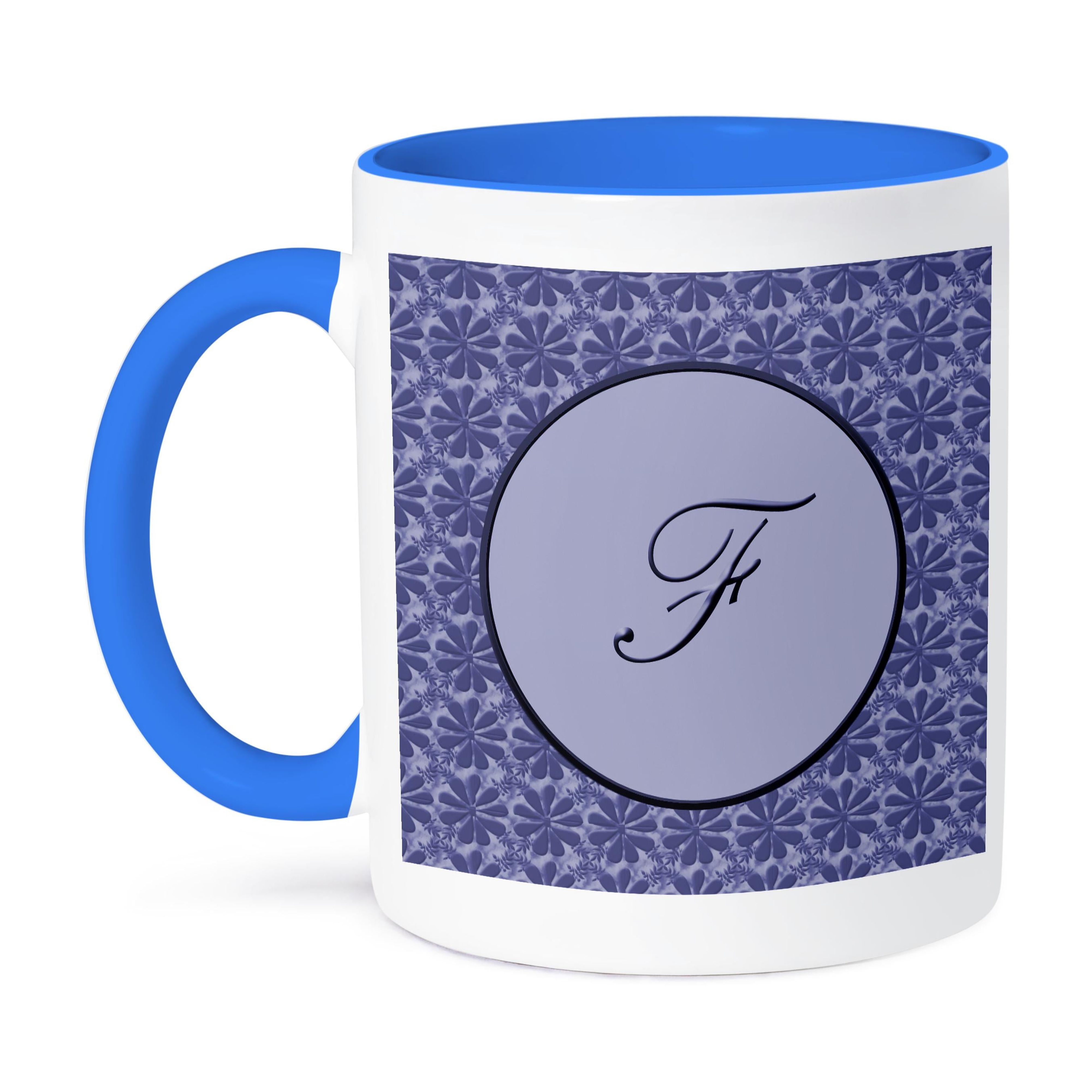 3dRose, Elegant letter F in a round frame surrounded by a floral ...