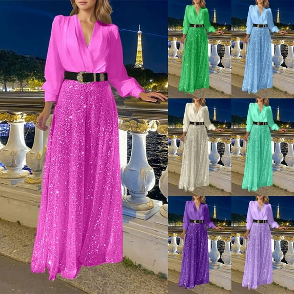 Elegant sequin jumpsuits for women With V Neck Long Sleeves Shirt ...