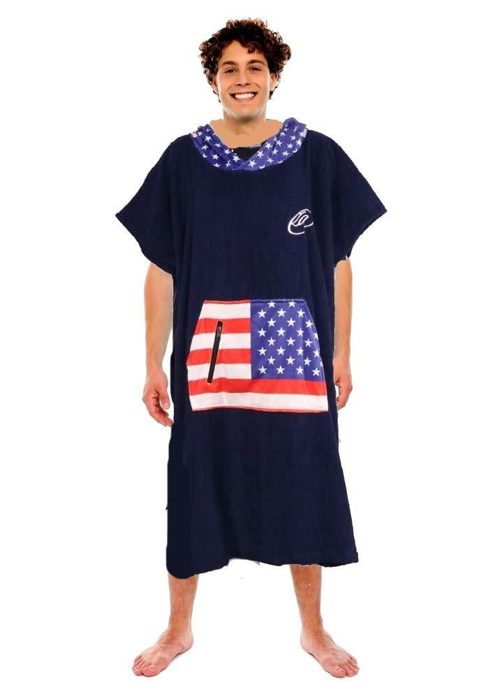 Elegantoss Blue Cotton Surf Beach Hooded Poncho with USA Flag Design ...