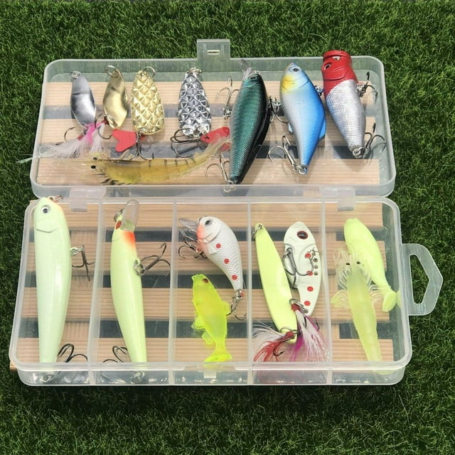 Elegantoss Portable Fun Fishing Lures Baits Kit Set in Tackle Box to ...