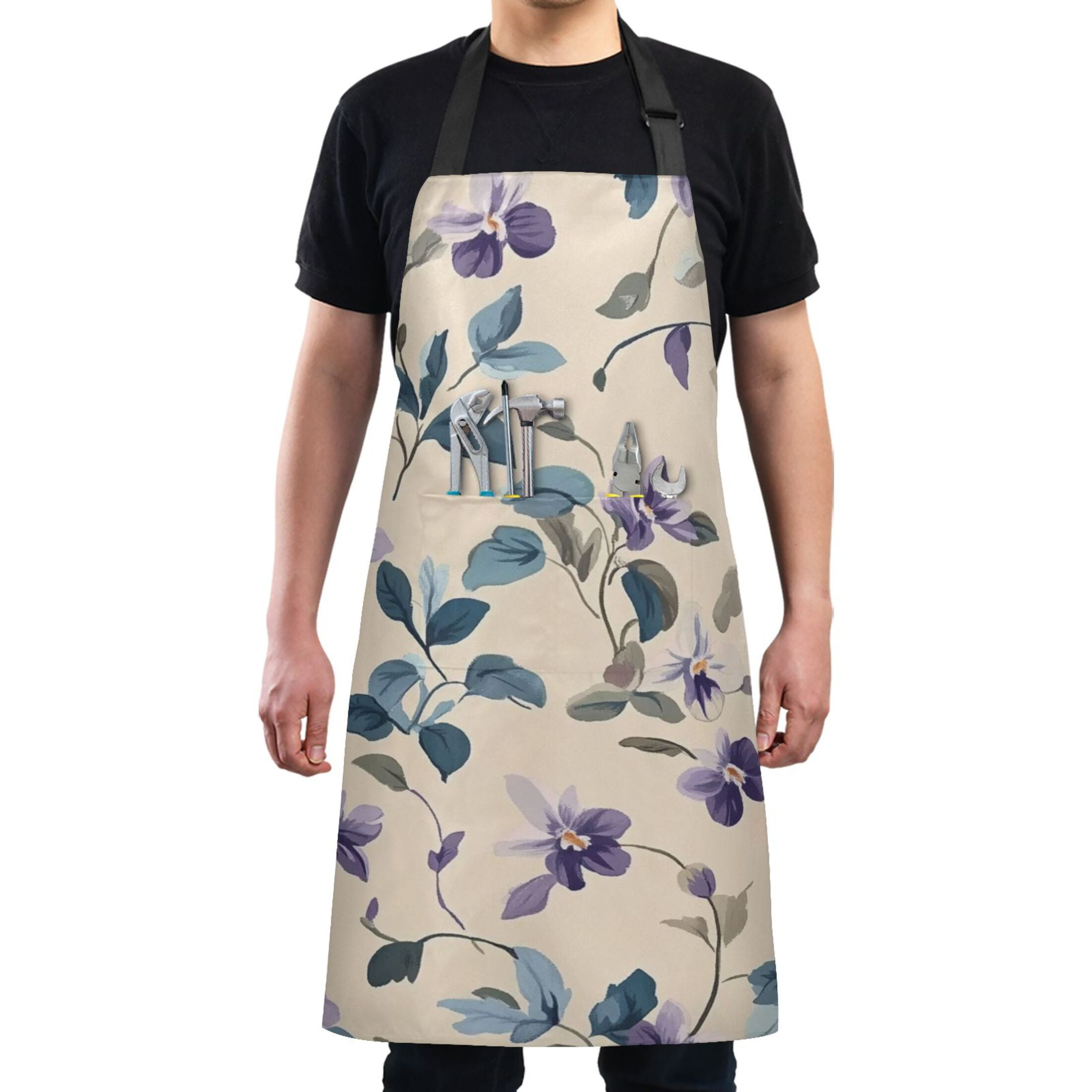 Elegantsimple Flowers Chef Kitchen Apron with Pockets for Women ...
