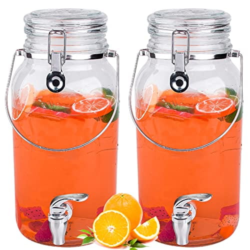 Eleganttime 1 Gallon Glass Drink Dispensers for Parties,2 Pack Beverage ...
