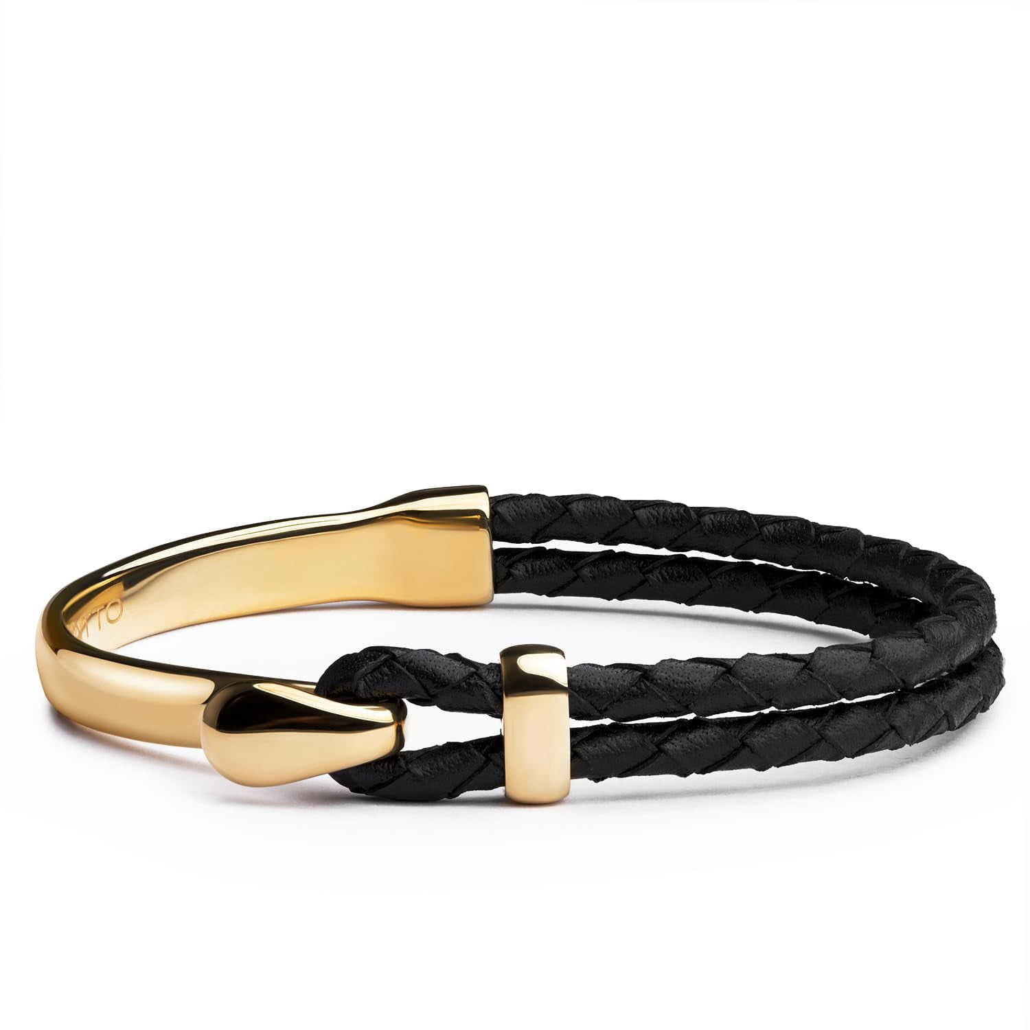 Elegatto Signature Gold Bracelet for Men | Braided Full-Grain Black ...