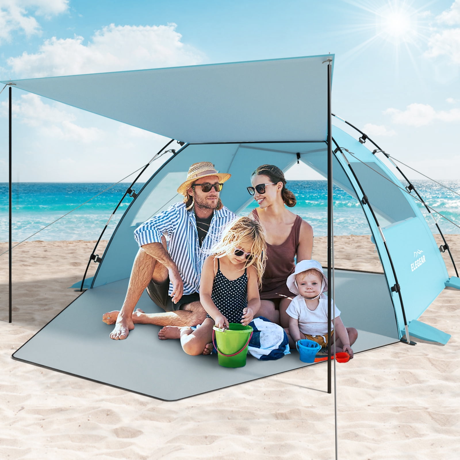 Elegear UV Cabana for 4-5, Extra Large Beach Tent, 360° Ventilation ...