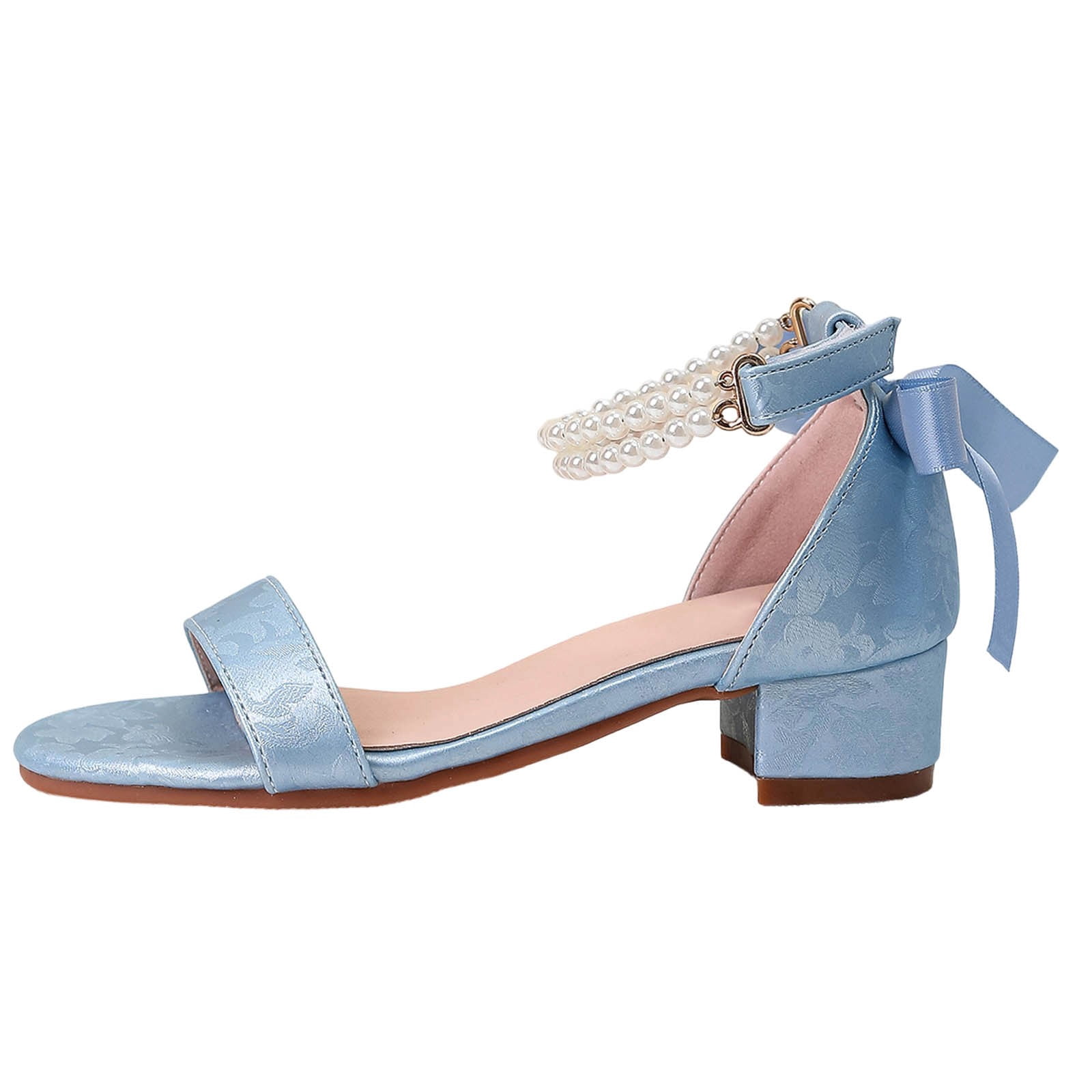 Elegyee Girls Summer Mid Heel Dress Shoes Casual Party Adjustable Pearl ...
