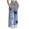 Elegyee Girls Demin Pants Stars Patch Elastic Waist Wide Leg Soft ...