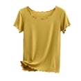 Elegyee Women's Ribbed Ruffle Short Sleeve T Shirt Casual Soft Stretch ...