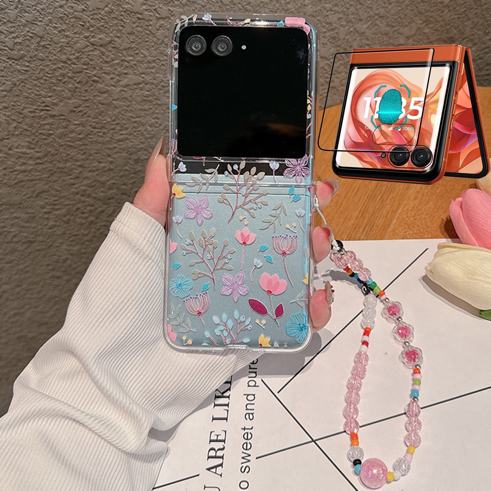 Elehold Cute Clear Case for Motorola Moto Razr 2024 with Bead Chain ...