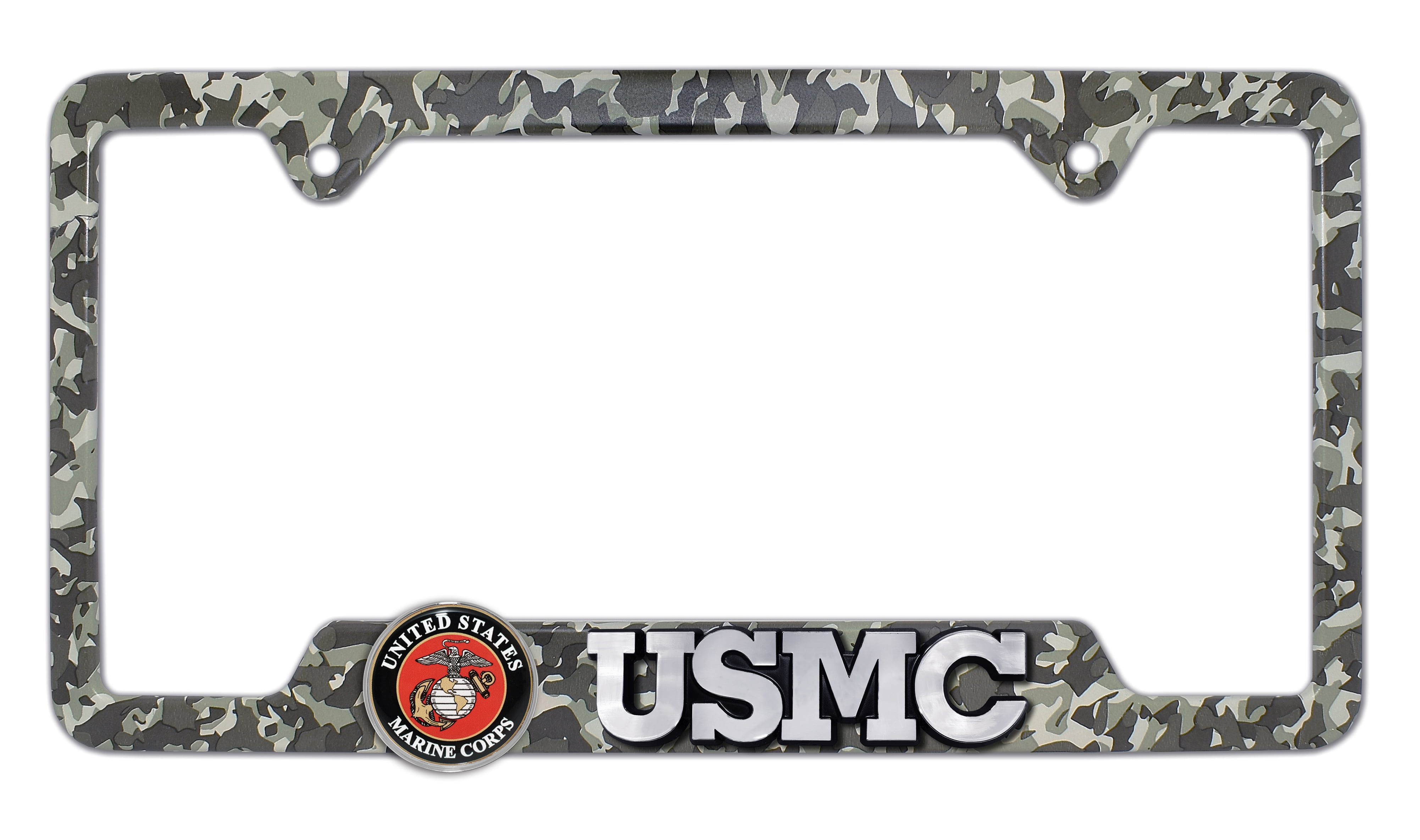 U.S. Marine Corps "USMC" 3D Camo Metal Open License Plate Frame ...
