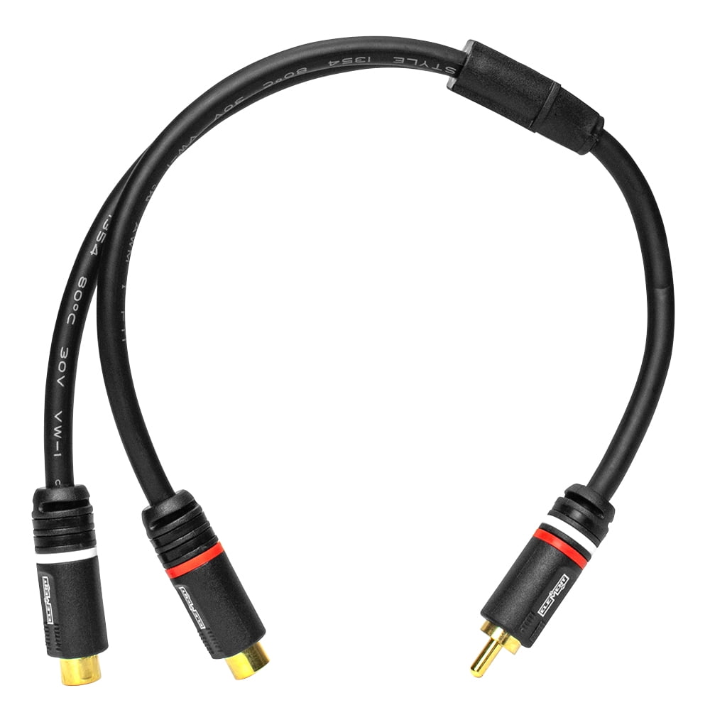 Element-Hz 2-Female to 1-Male 12" RCA Y-Adapter Cable (Black, Gold ...