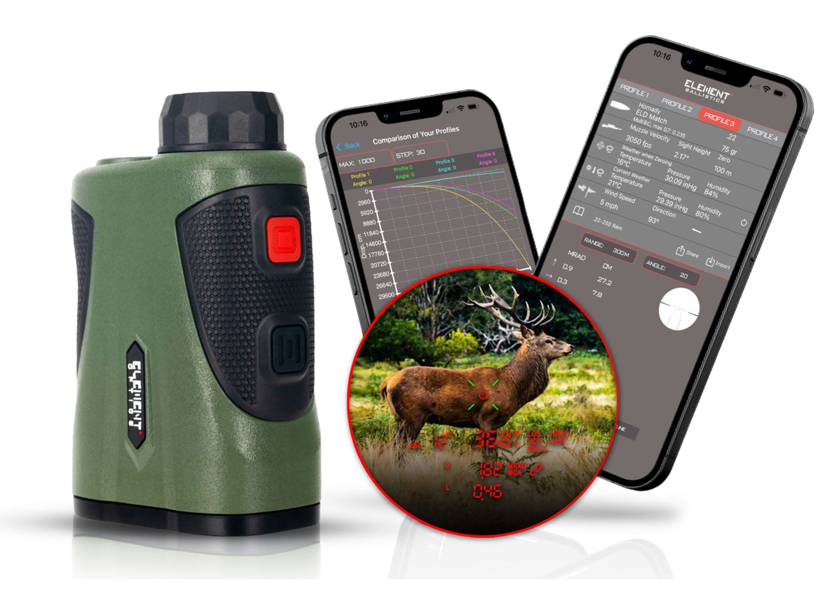 Element Optics Helix 1500 6x22mm Ballistic Rangefinder, OD Green ...