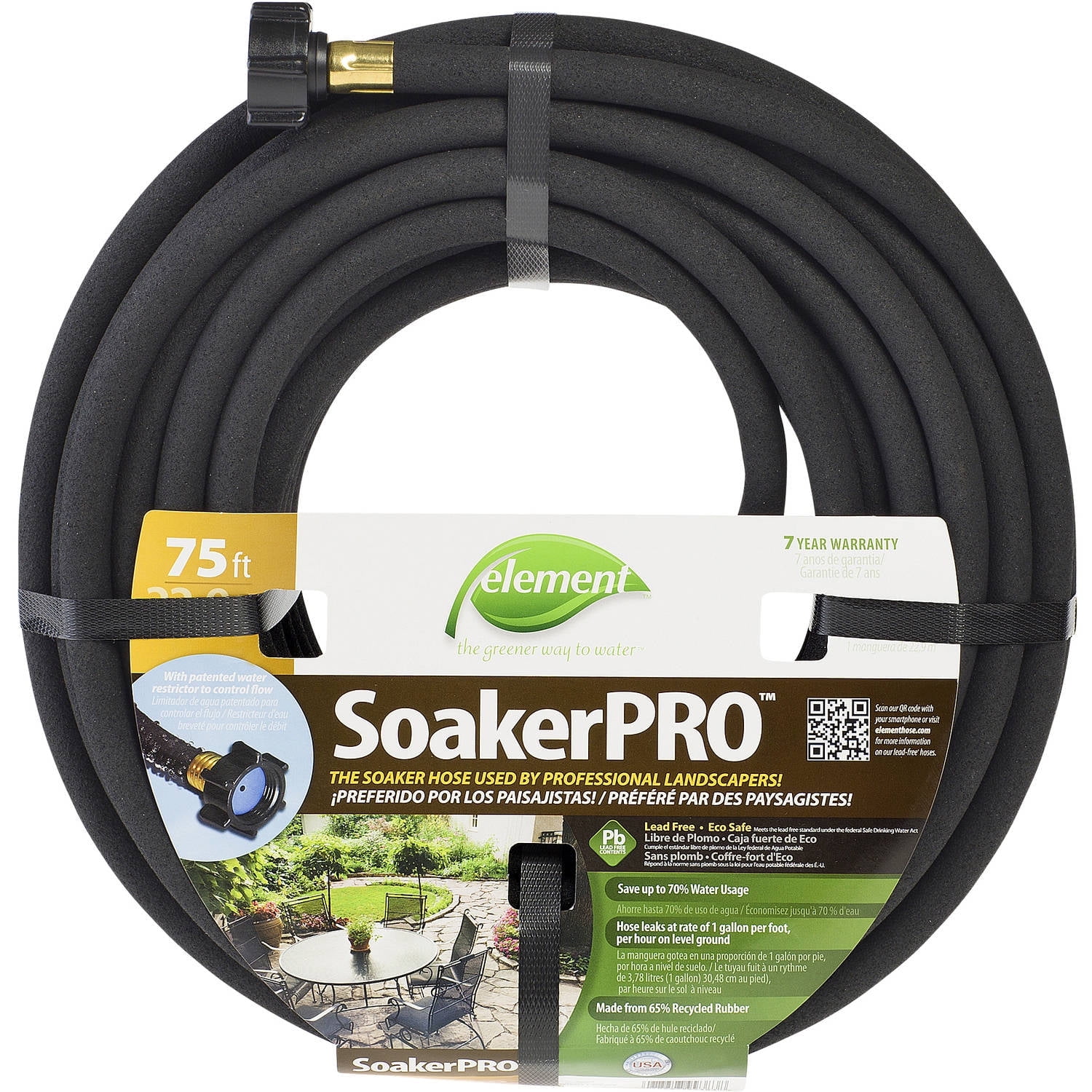 "Element Soaker Pro 3/8"" x 75' Water Outdoor Garden Hose, Efficient ...