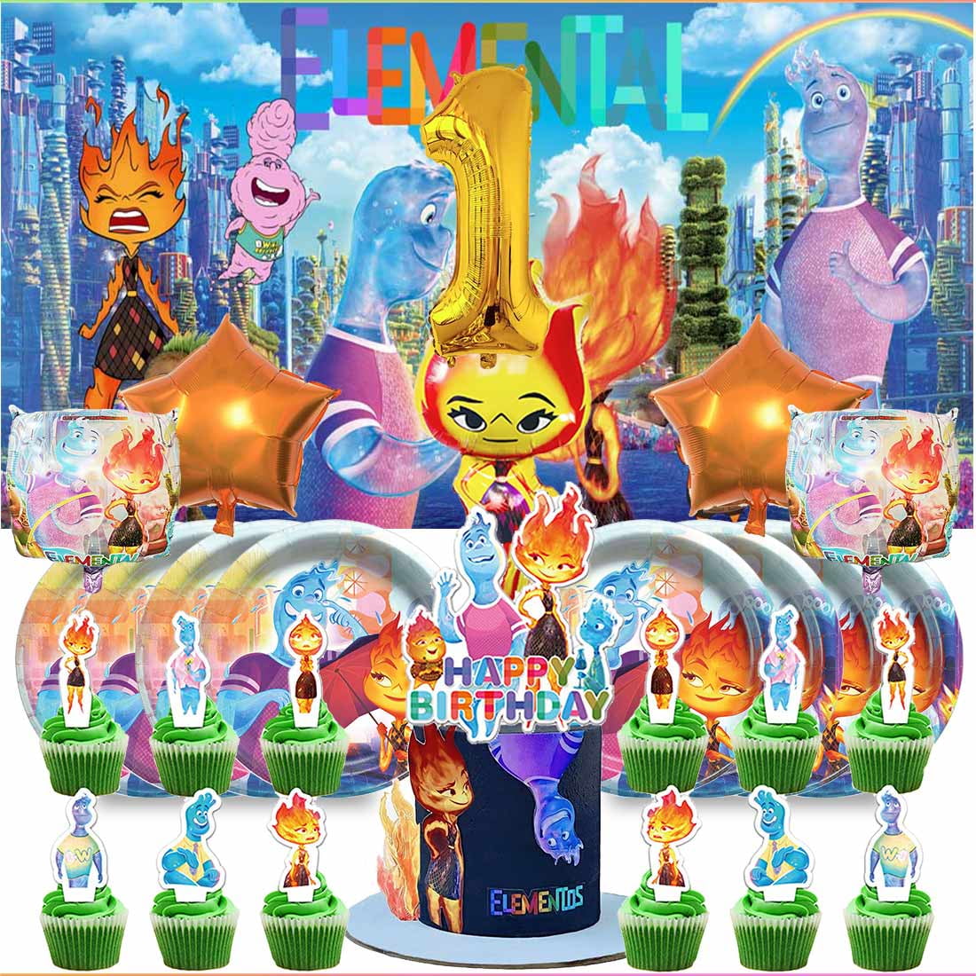 Elemental 1st Tableware Balloons Cake Toppers Backdrop Banner Supplies ...