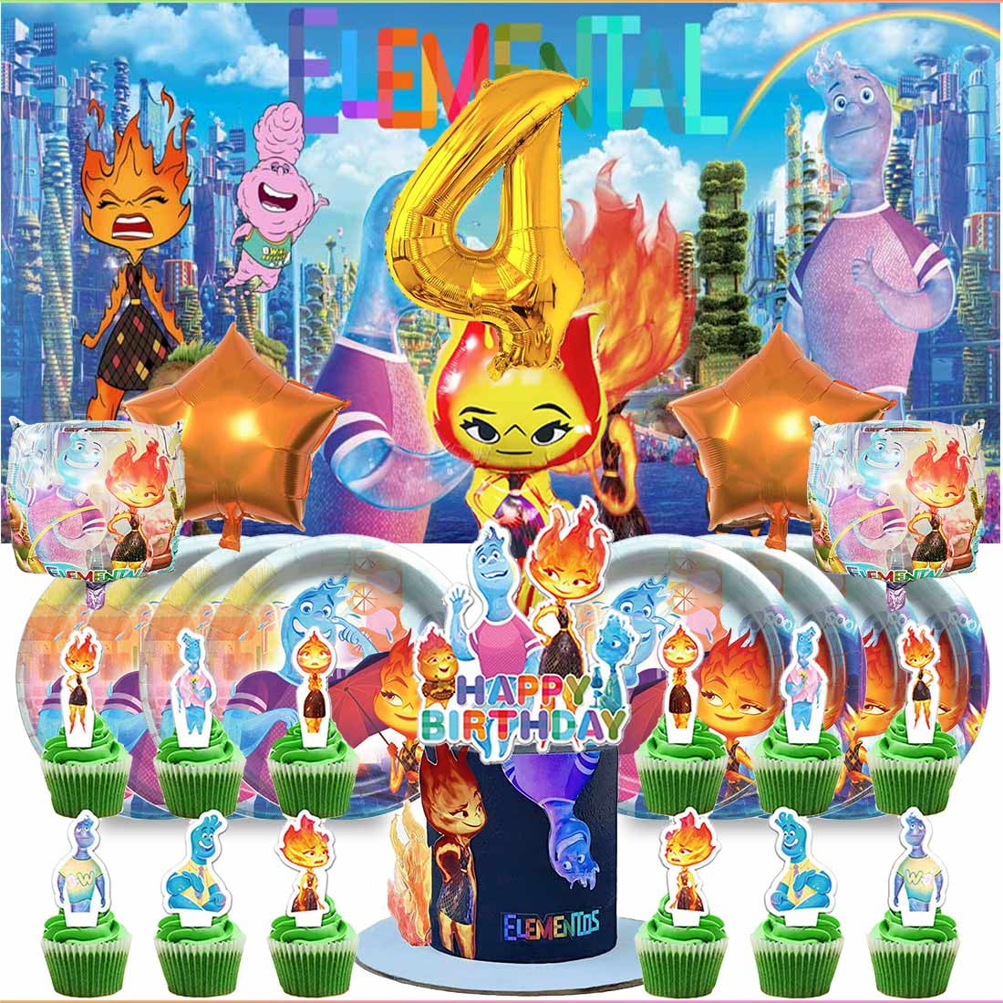 Elemental 4th Tableware Balloons Cake Toppers Backdrop Banner Supplies ...