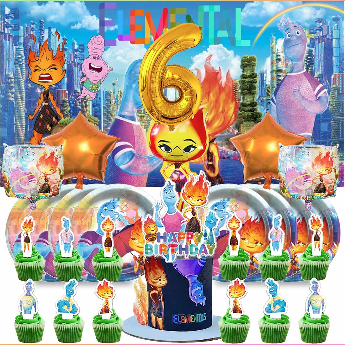 Elemental 6th Tableware Balloons Cake Toppers Backdrop Banner Supplies ...
