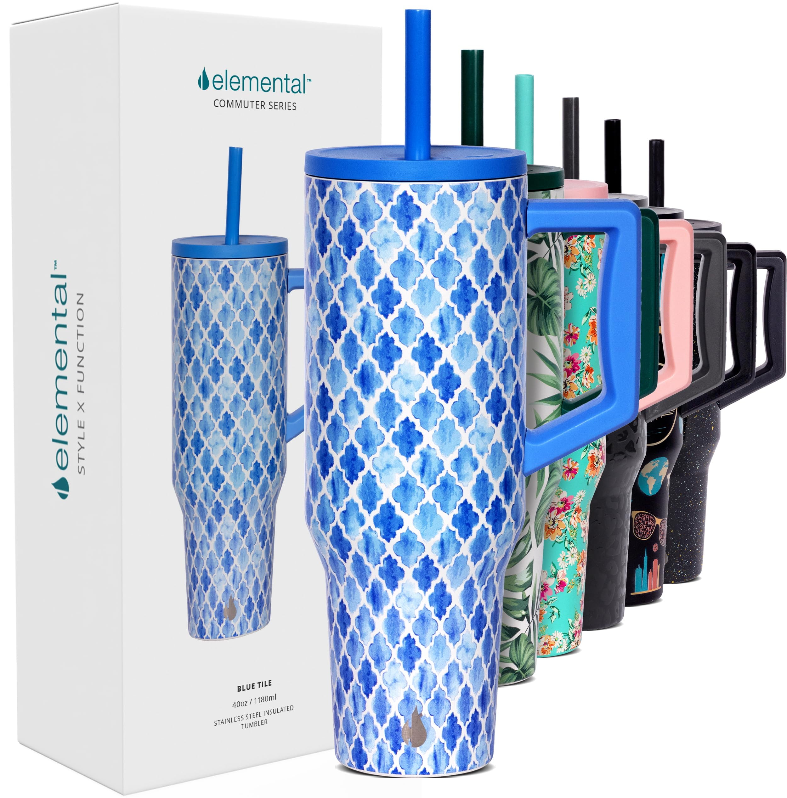 Elemental Commuter 40 oz Tumbler with Handle and Straw Lid | Travel ...