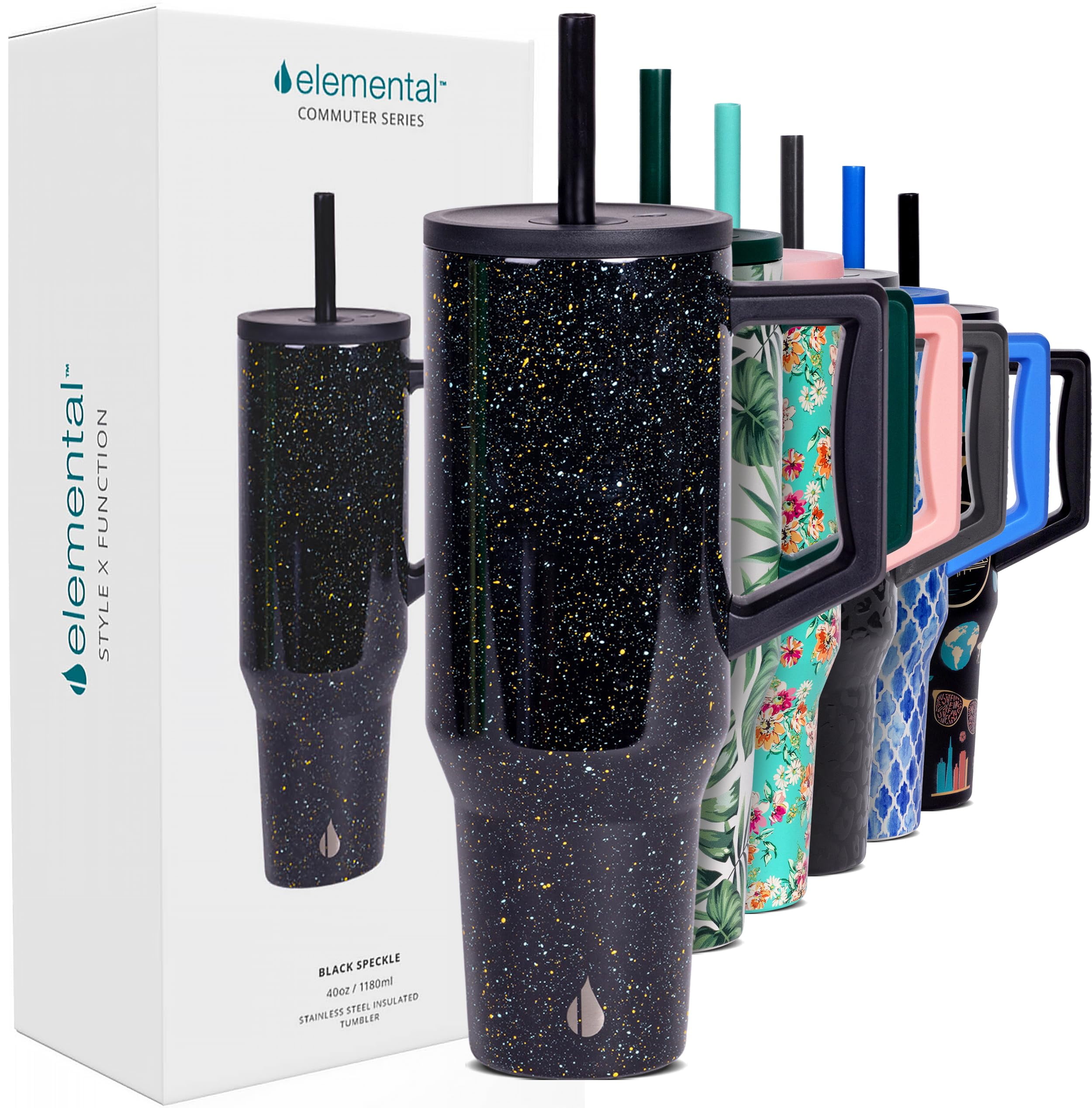 Elemental Commuter 40 oz Tumbler with Handle and Straw Lid | Travel ...