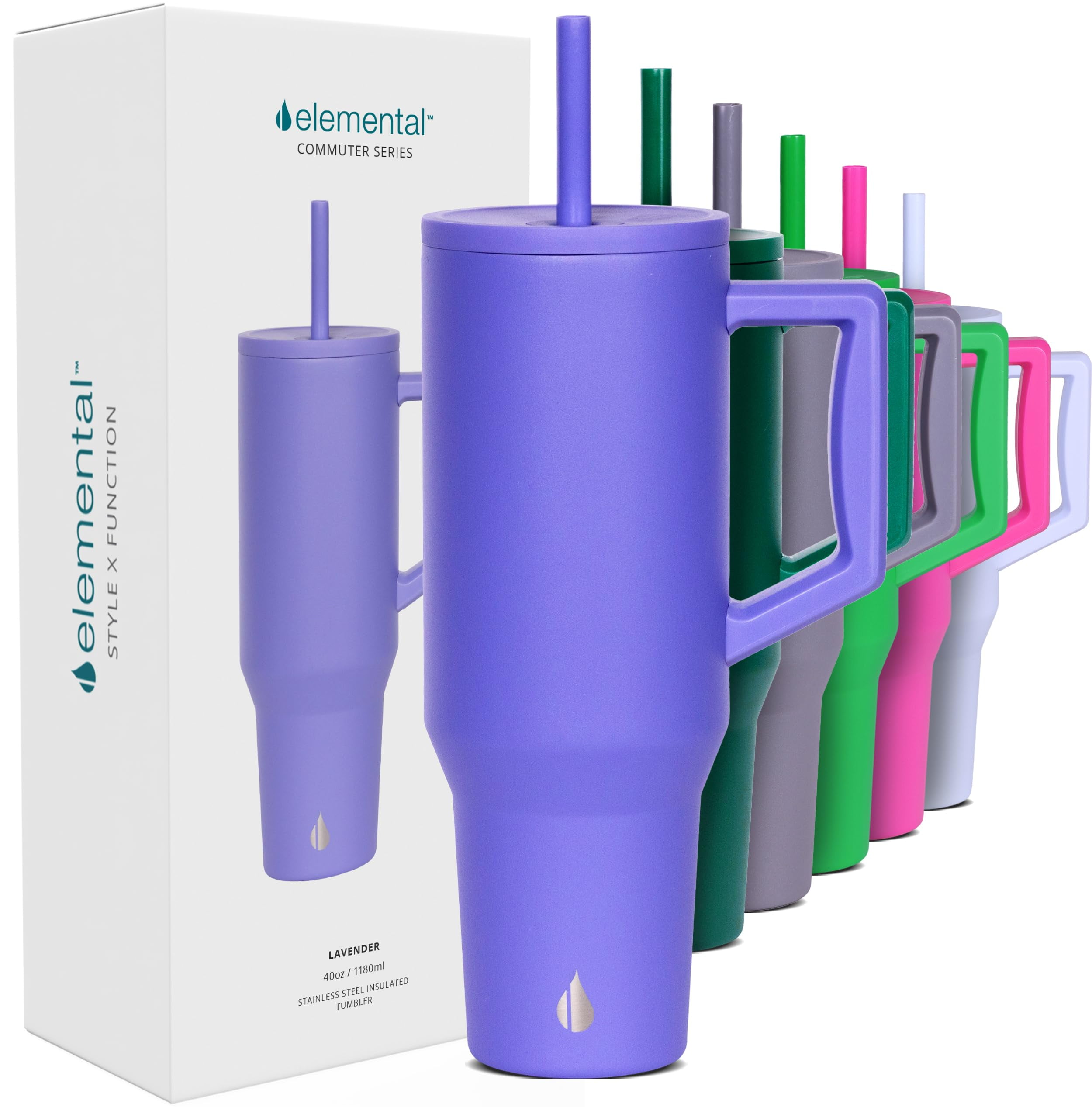 Elemental Commuter 40 oz Tumbler with Handle and Straw Lid | Travel ...
