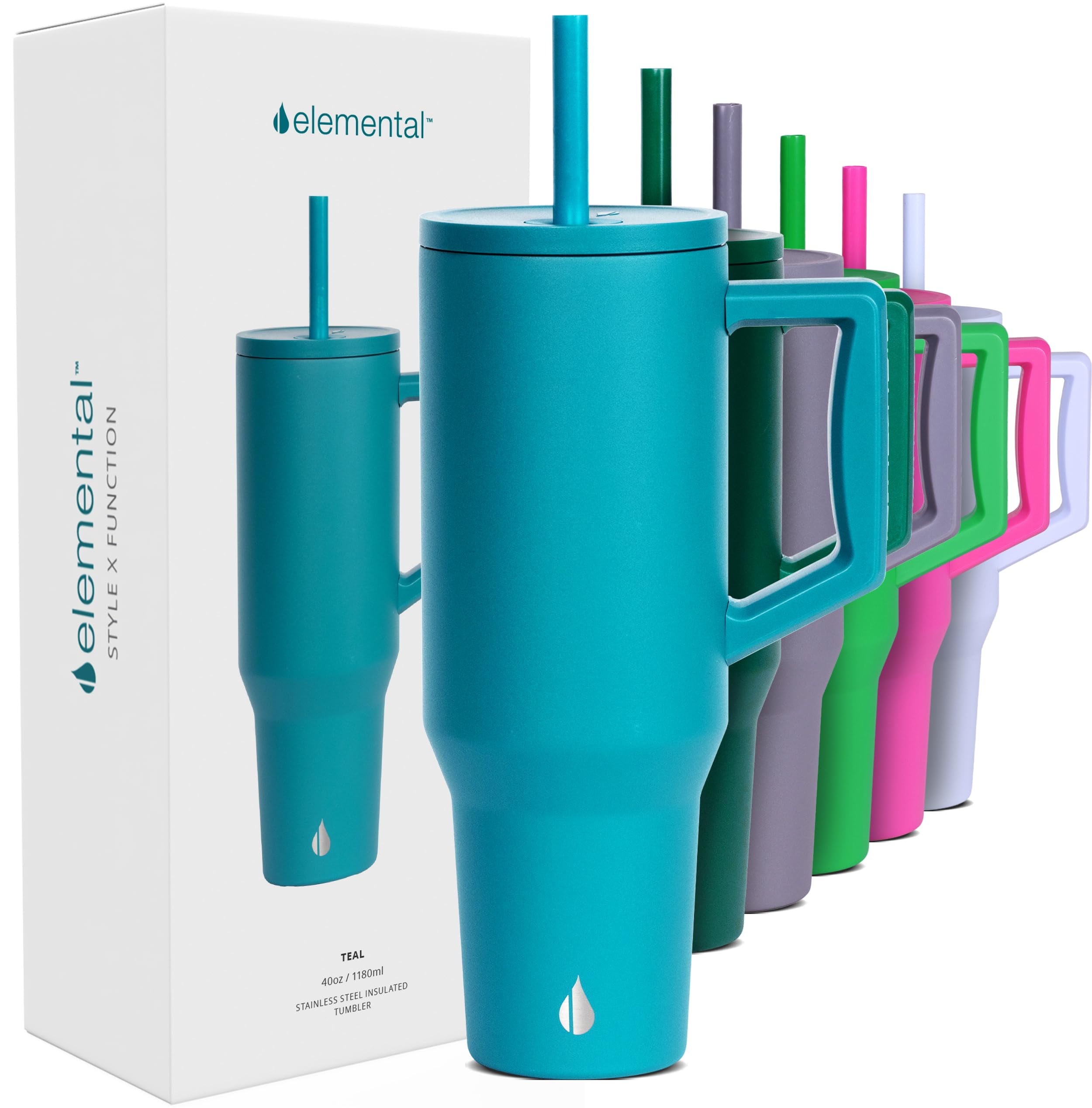 Elemental Commuter 40 oz Tumbler with Handle and Straw Lid | Travel ...