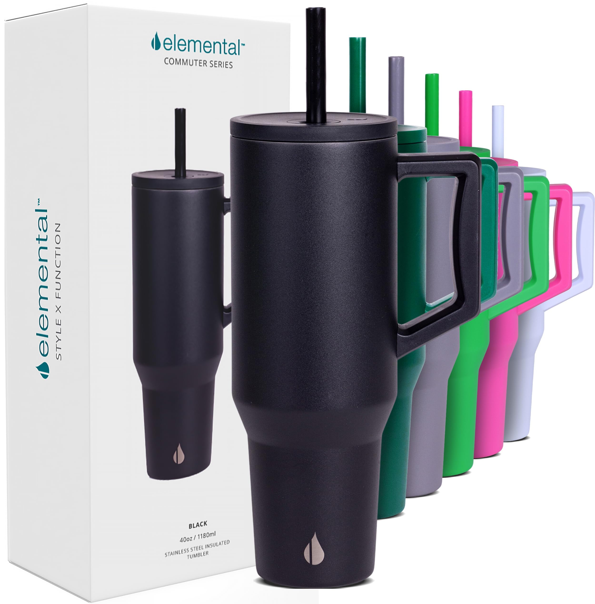 Elemental Commuter 40 oz Tumbler with Handle and Straw Lid | Travel ...