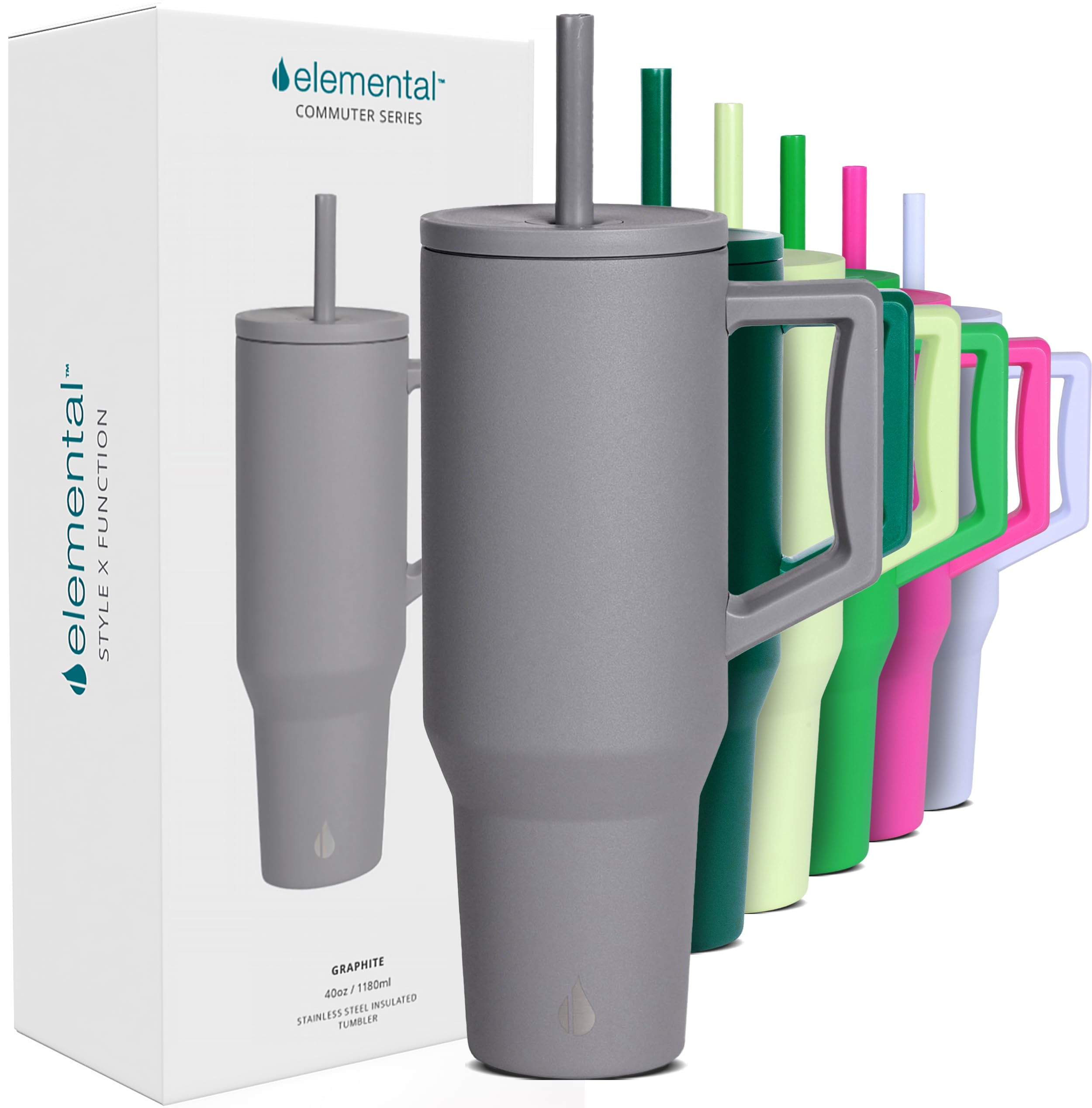 Elemental Commuter 40 oz Tumbler with Handle and Straw Lid | Travel ...