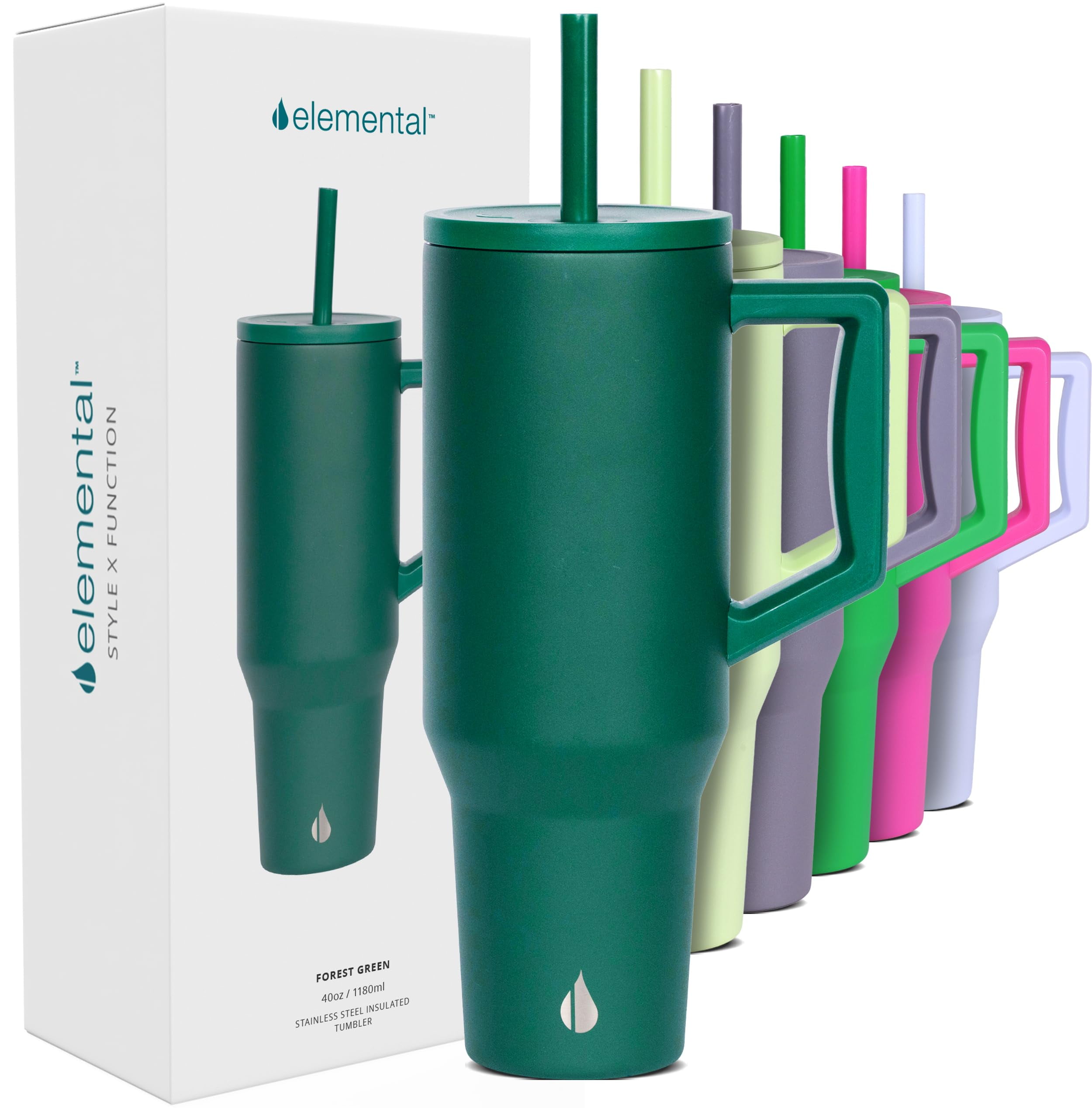 Elemental Commuter 40 oz Tumbler with Handle and Straw Lid | Travel ...