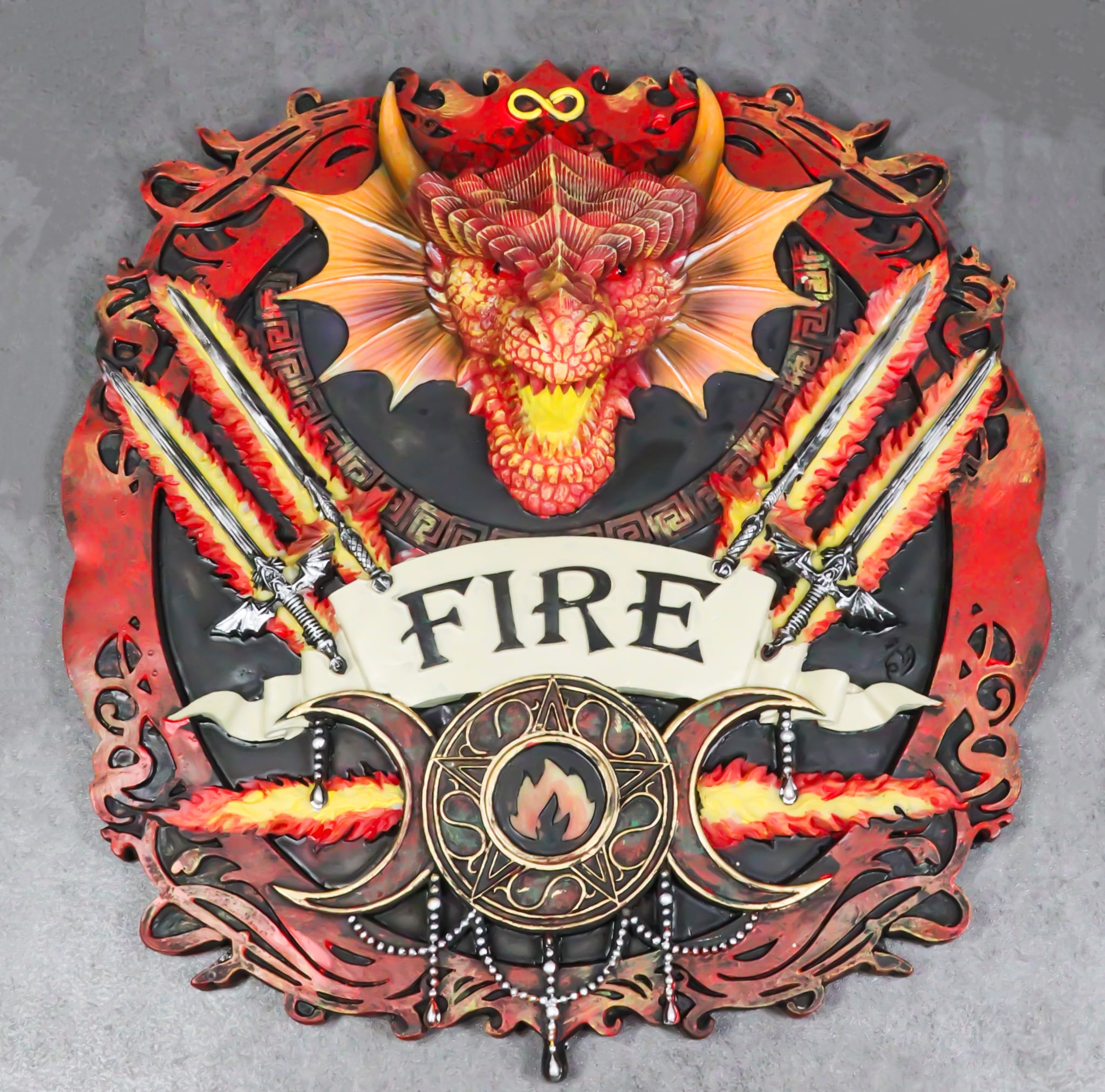 Elemental Fire Nation Dragon With Flaming Swords Triple Moon Symbol ...