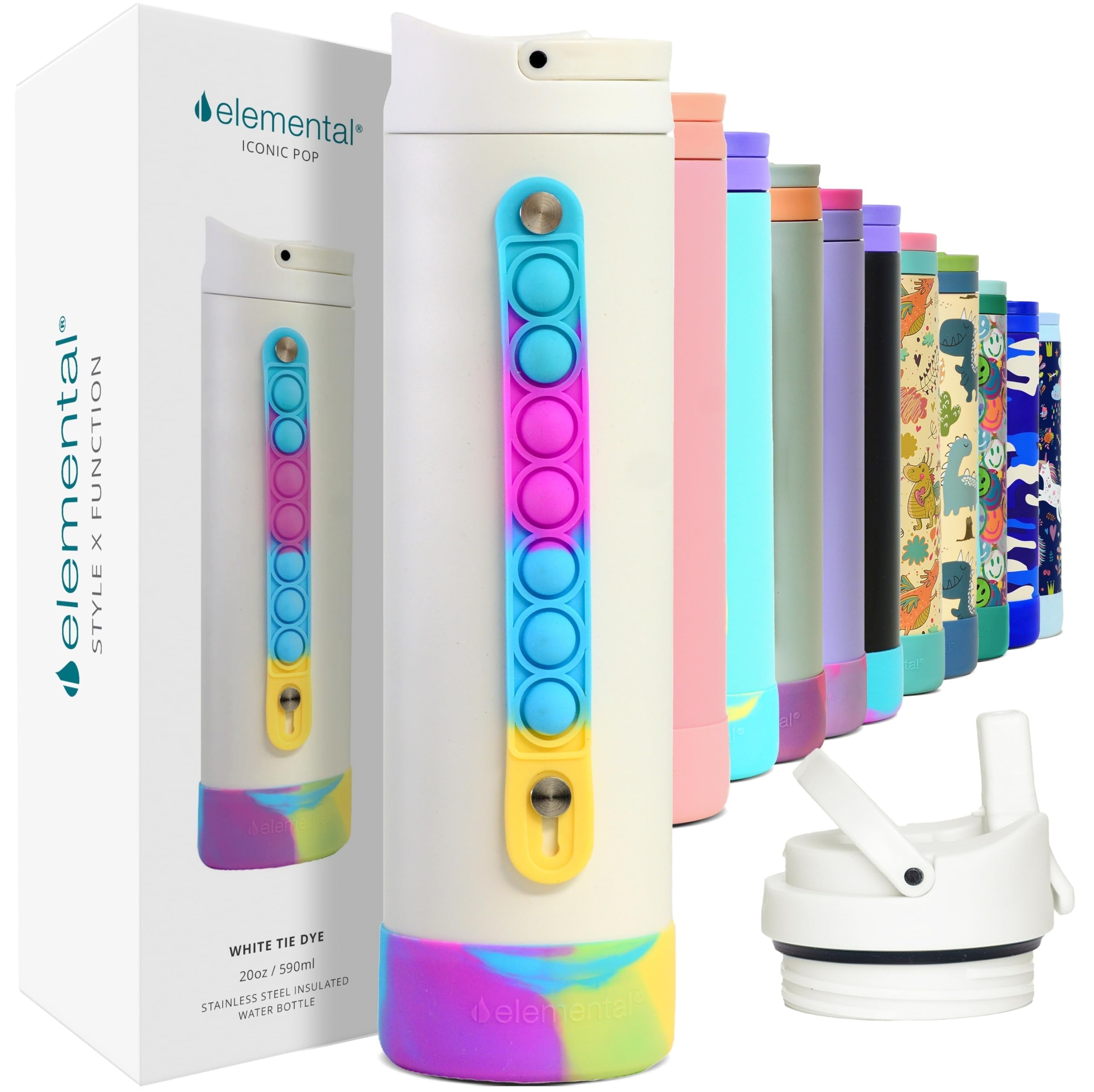 Elemental Iconic Kids Water Bottle with Straw Lid & Stress Reliever Pop ...