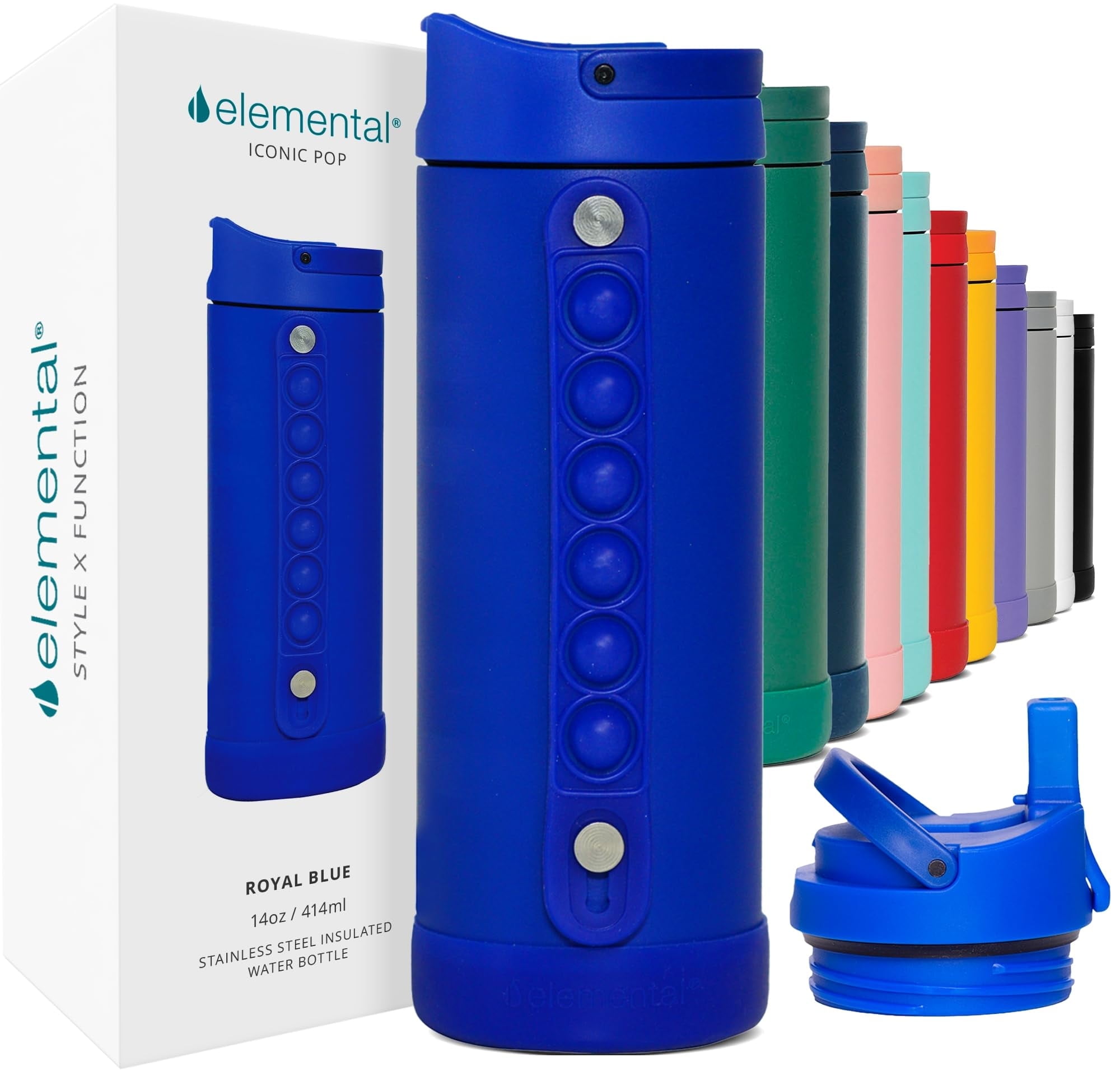 Elemental Iconic Kids Water Bottle with Straw Lid & Stress Reliever Pop ...