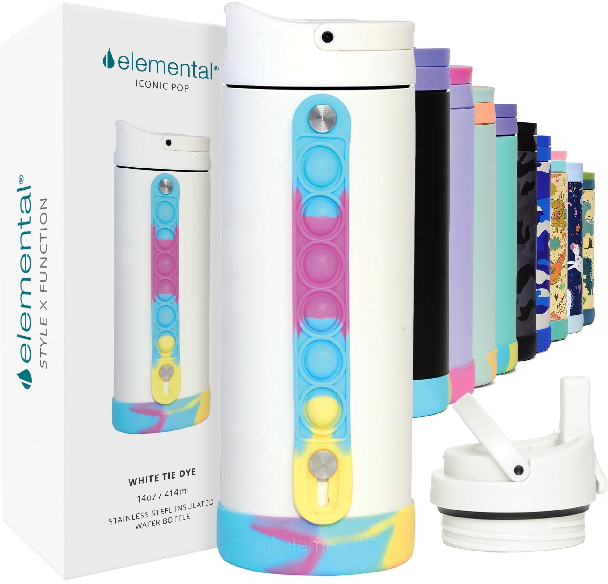 Elemental Iconic Kids Water Bottle with Straw Lid & Stress Reliever Pop ...