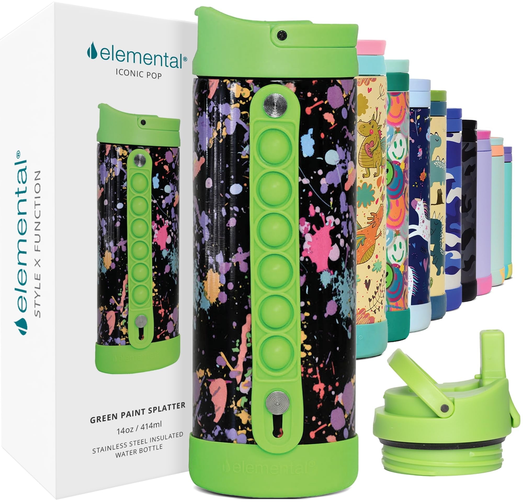 Elemental Iconic Kids Water Bottle with Straw Lid & Stress Reliever Pop ...