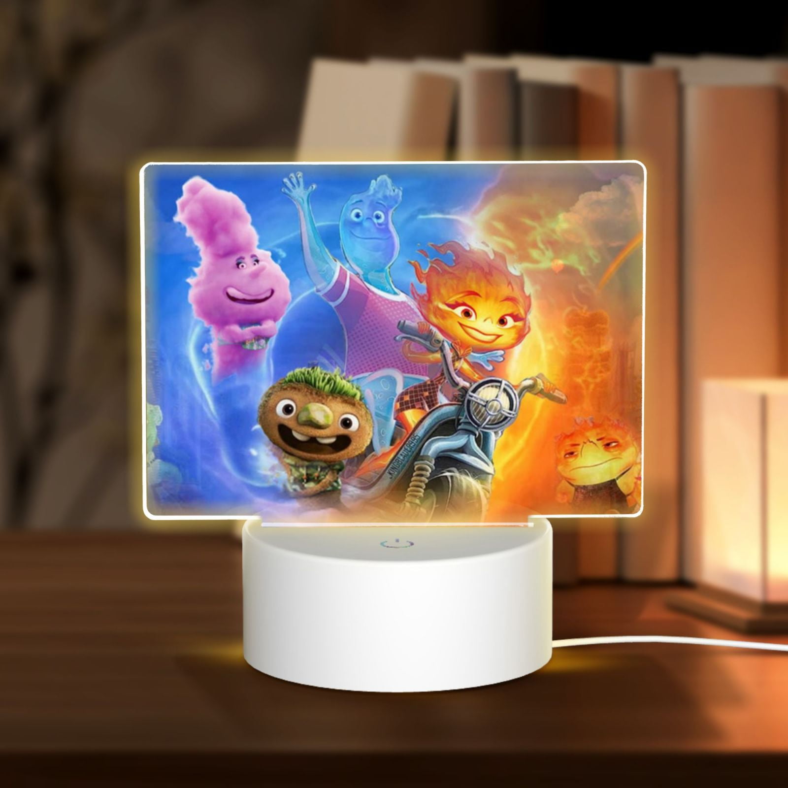 Elemental Movie Acrylic Night Light Adjustable 3 Light Modes USB Cable Lamp Light Display Base ...