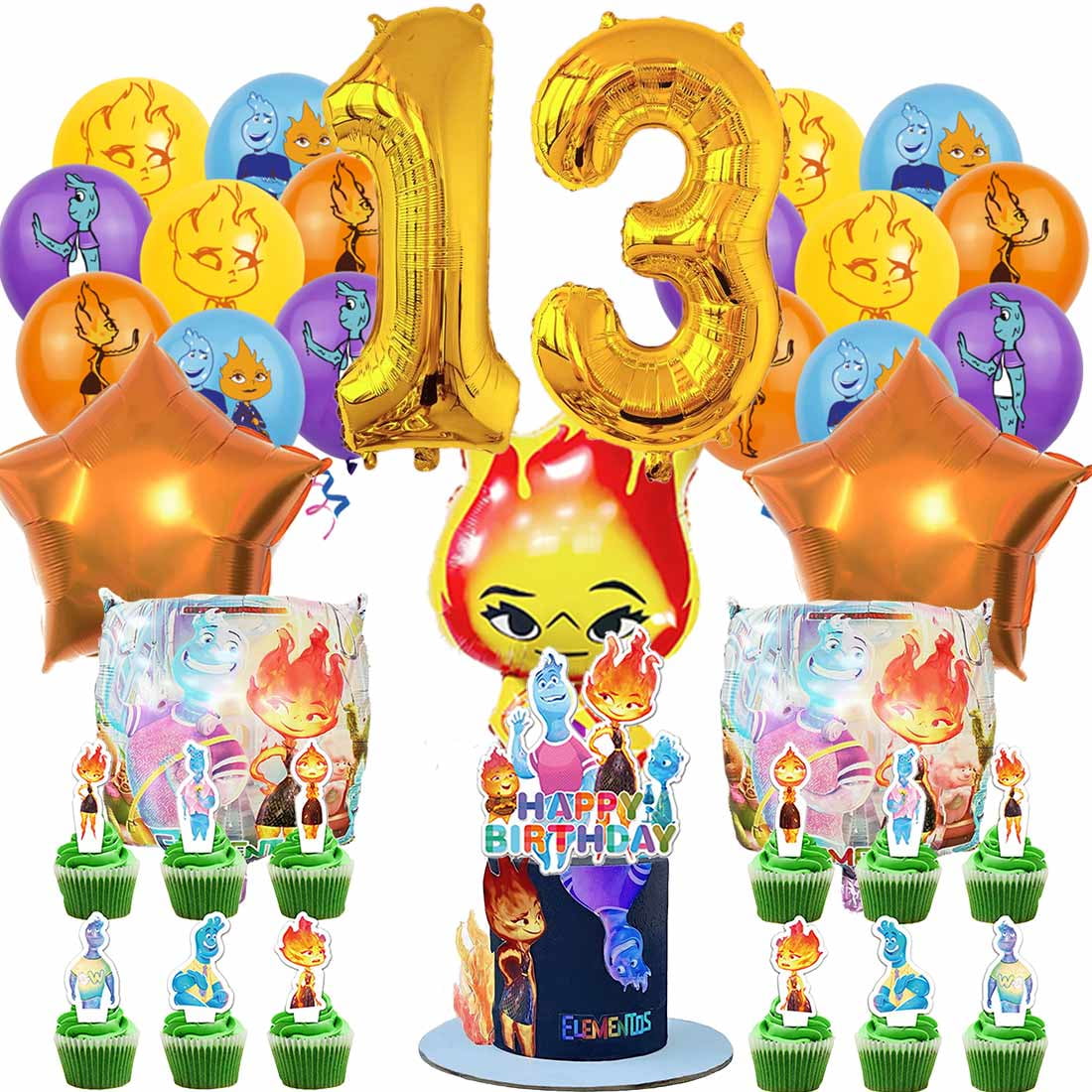 Elemental Party Supplies 13th Decor Kit Balloons Birthday Cake Topper ...