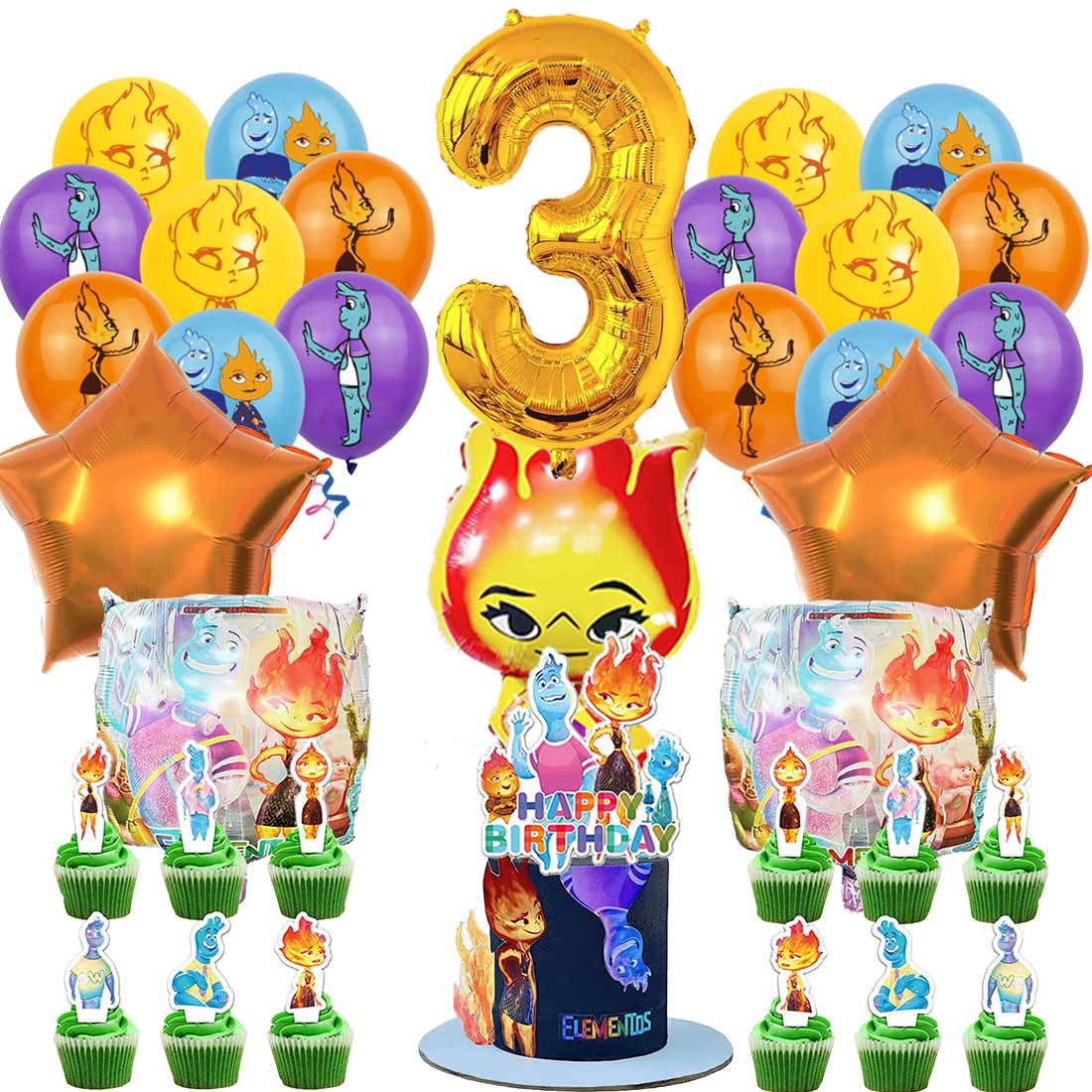 Elemental Party Supplies 3rd Decor Kit Balloons Birthday Cake Topper ...