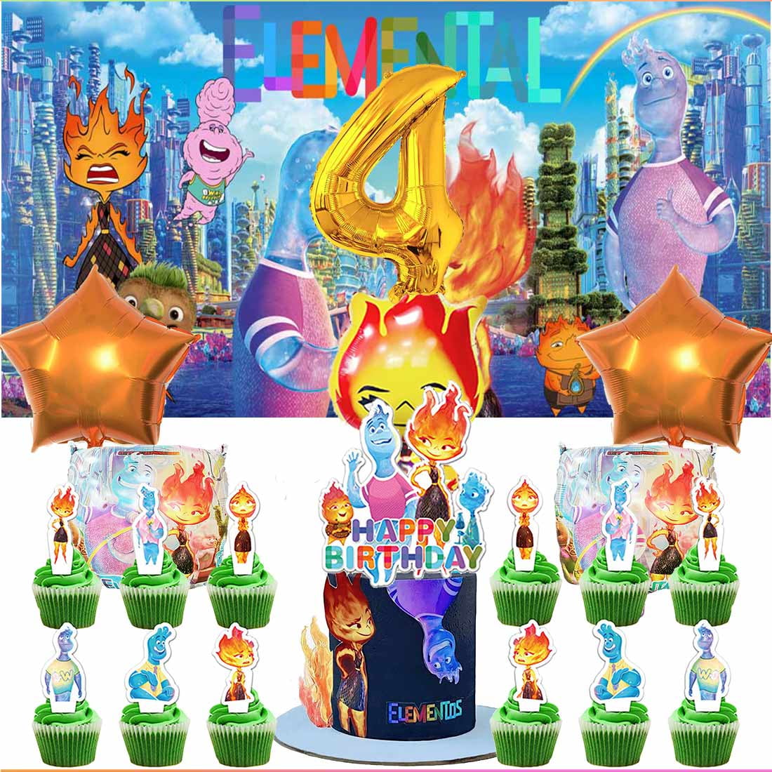 Elemental Party Supplies Decor 4th Kit Balloons Birthday Cake Topper ...