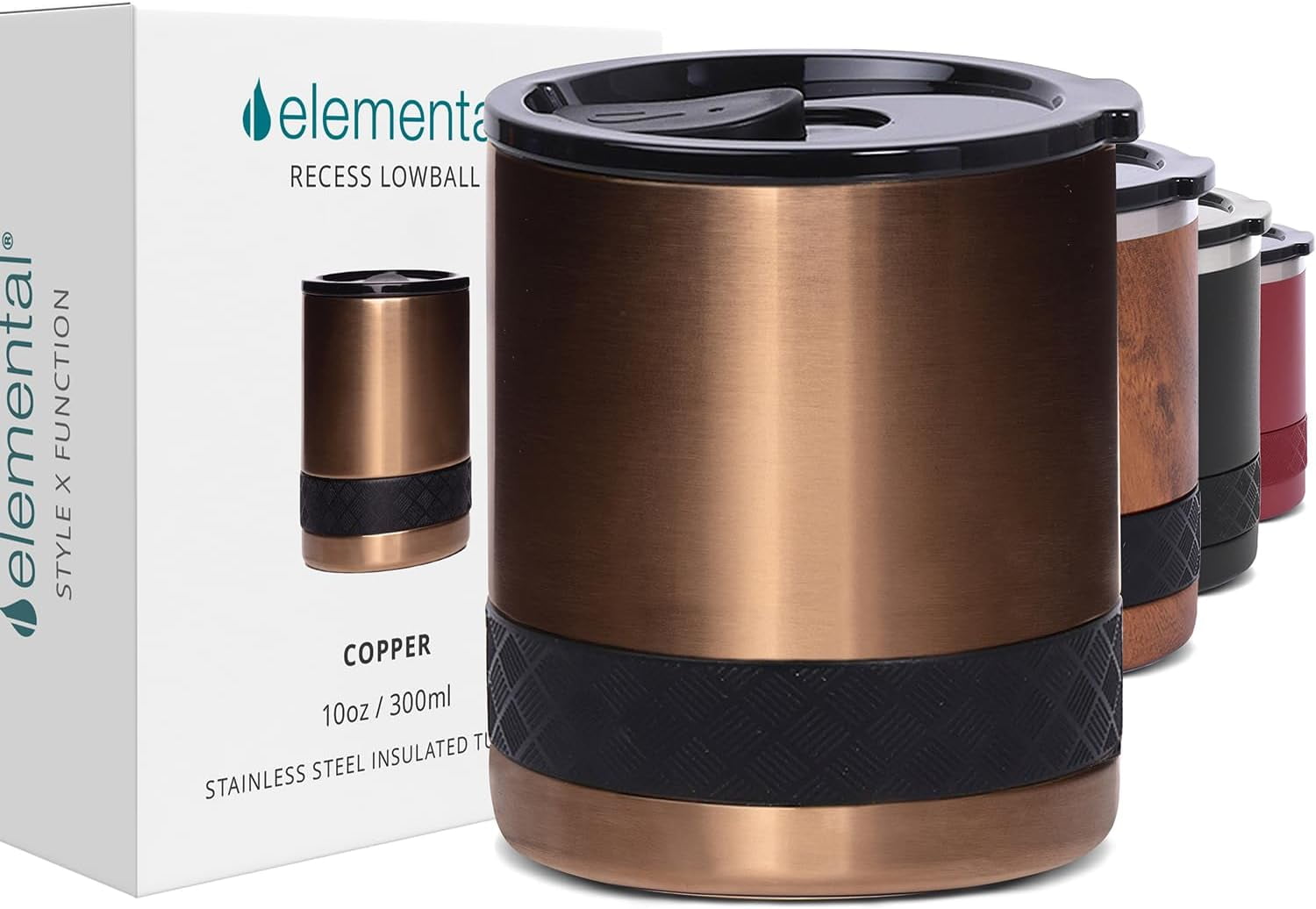 Elemental Recess Lowball Tumbler, 10oz Triple Wall Stainless Steel Cup ...