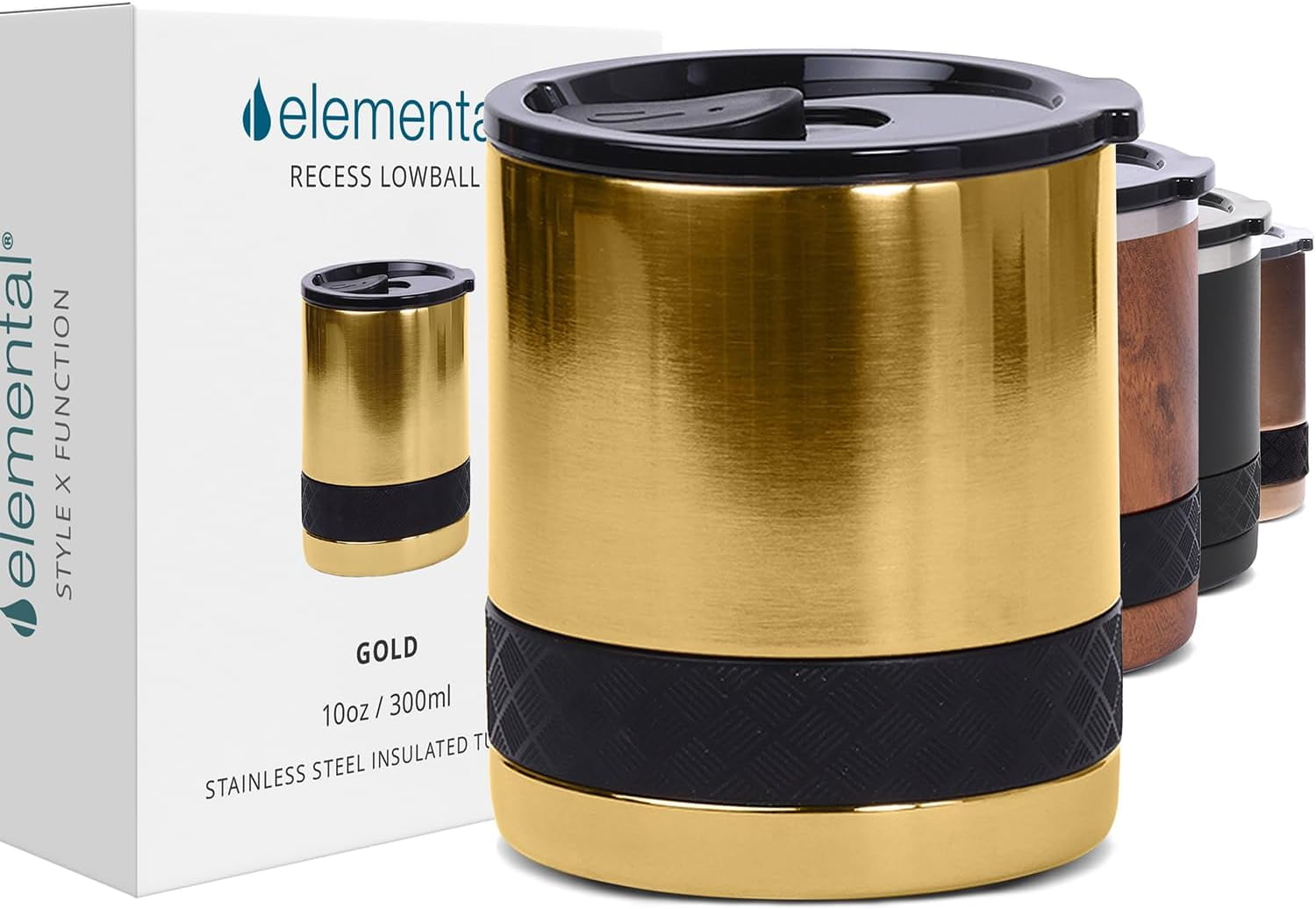 Elemental Recess Lowball Tumbler, 10oz Triple Wall Stainless Steel Cup ...