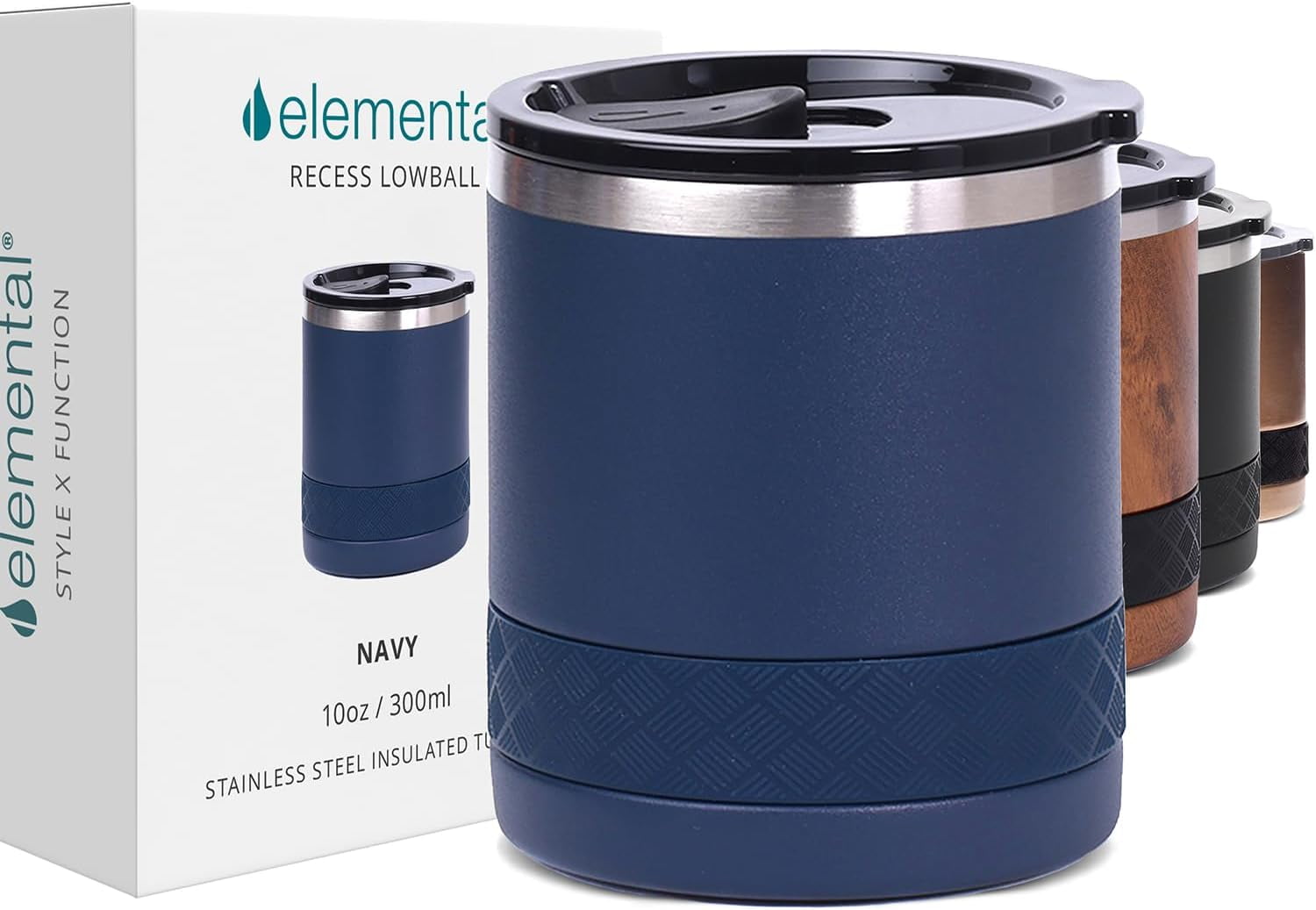 Elemental Recess Lowball Tumbler, 10oz Triple Wall Stainless Steel Cup ...