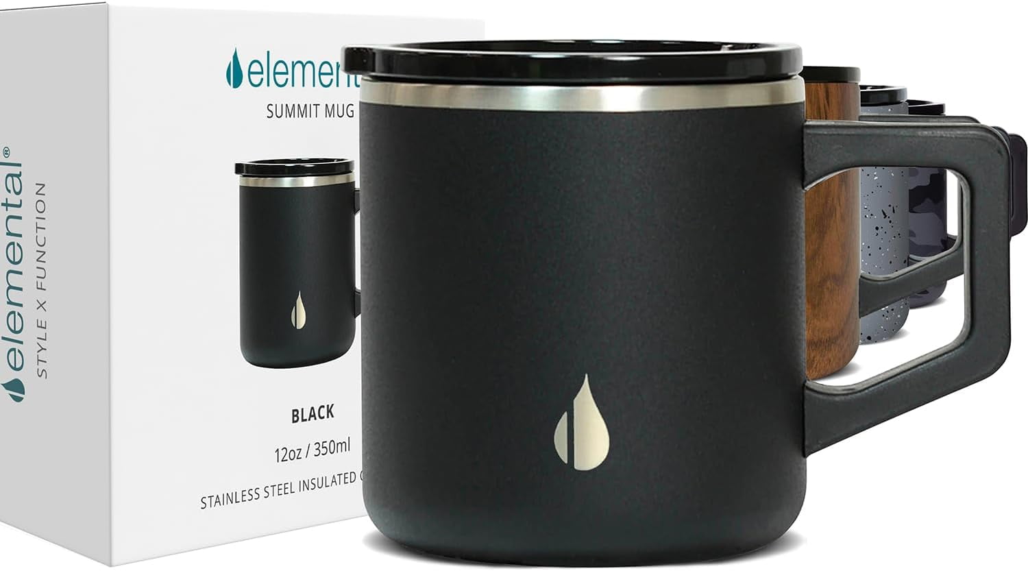 Elemental Summit Insulated Coffee Mug with Lid & Handle, Lightweight ...