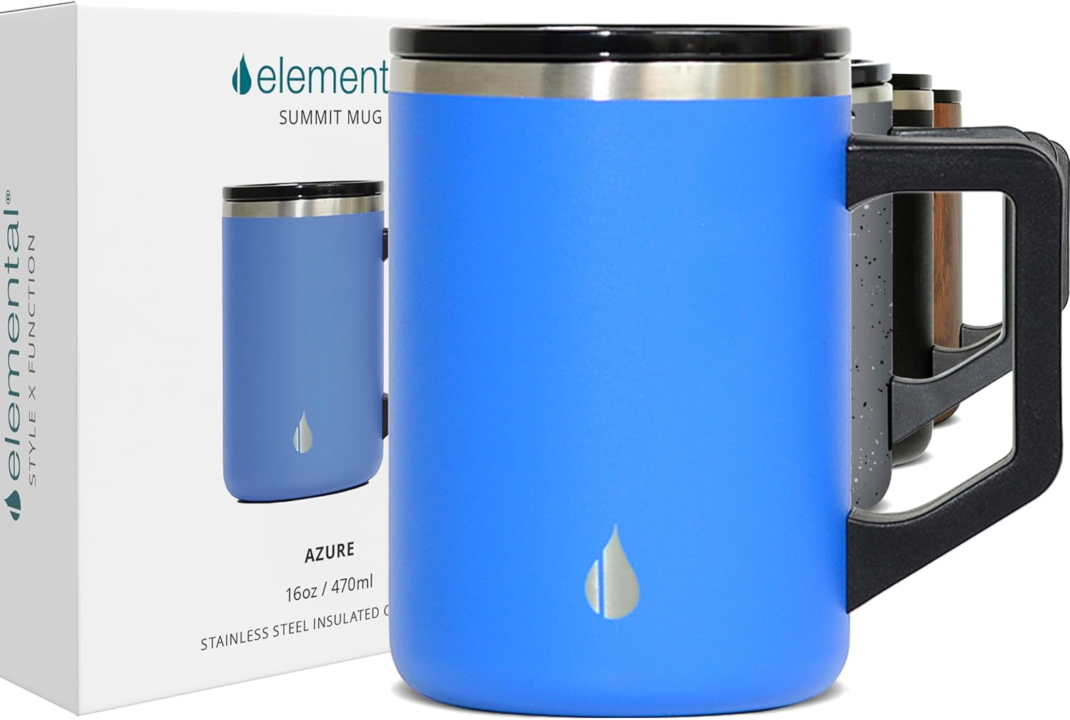 Elemental Summit Insulated Coffee Mug with Lid & Handle, Lightweight ...